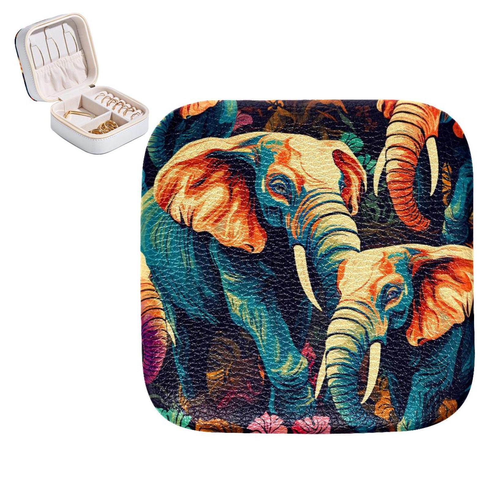 Elephant Travel Portable Square Jewelry Box Earring Necklace Bracelet ...