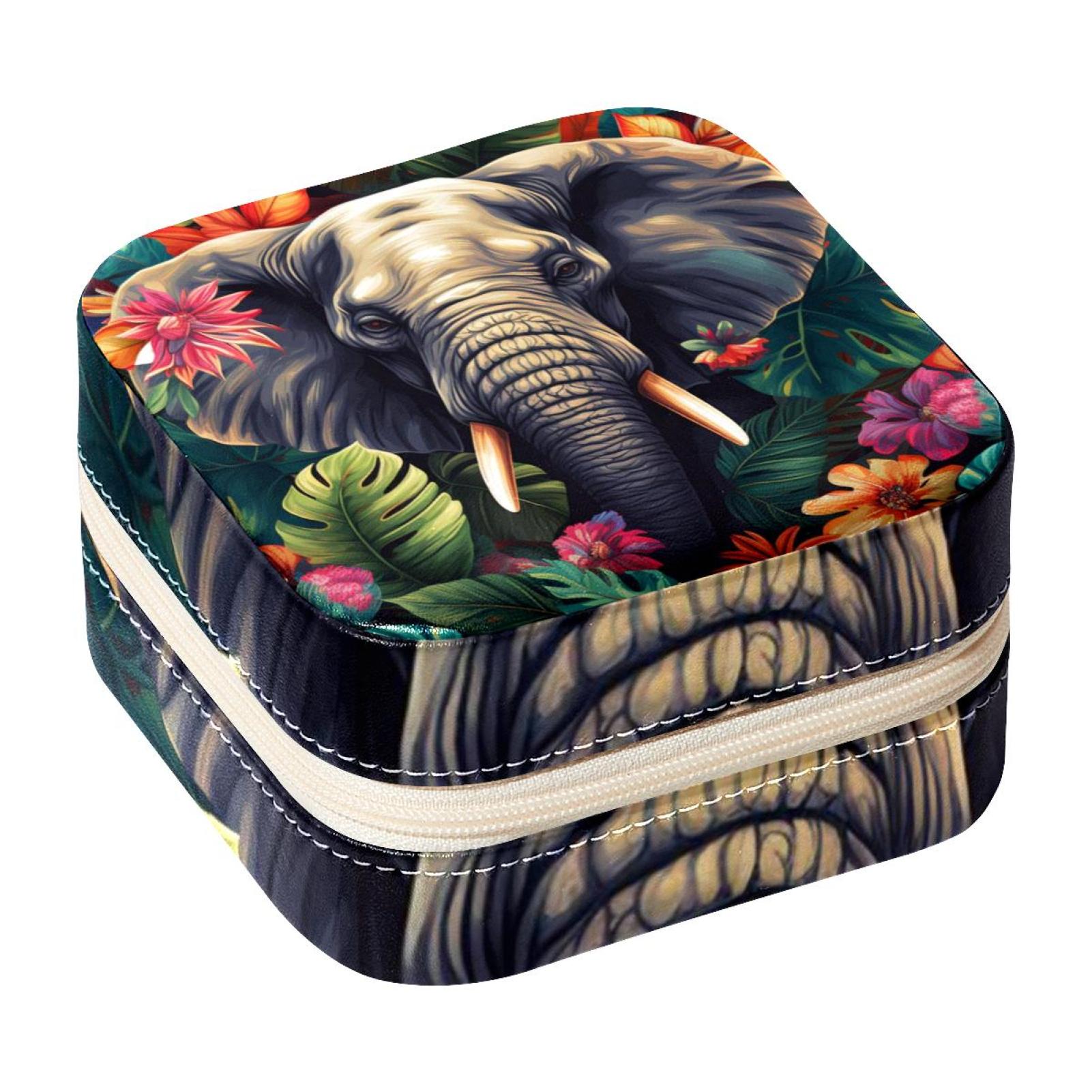 Elephant Travel Portable Square Jewelry Box for Rings, Earrings ...