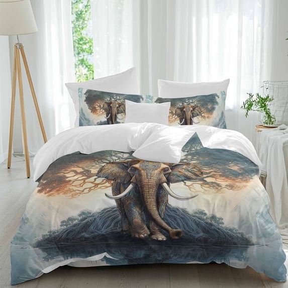 Elephant Tree Water Surface Queen Duvet Cover Set, Reflection Pink ...