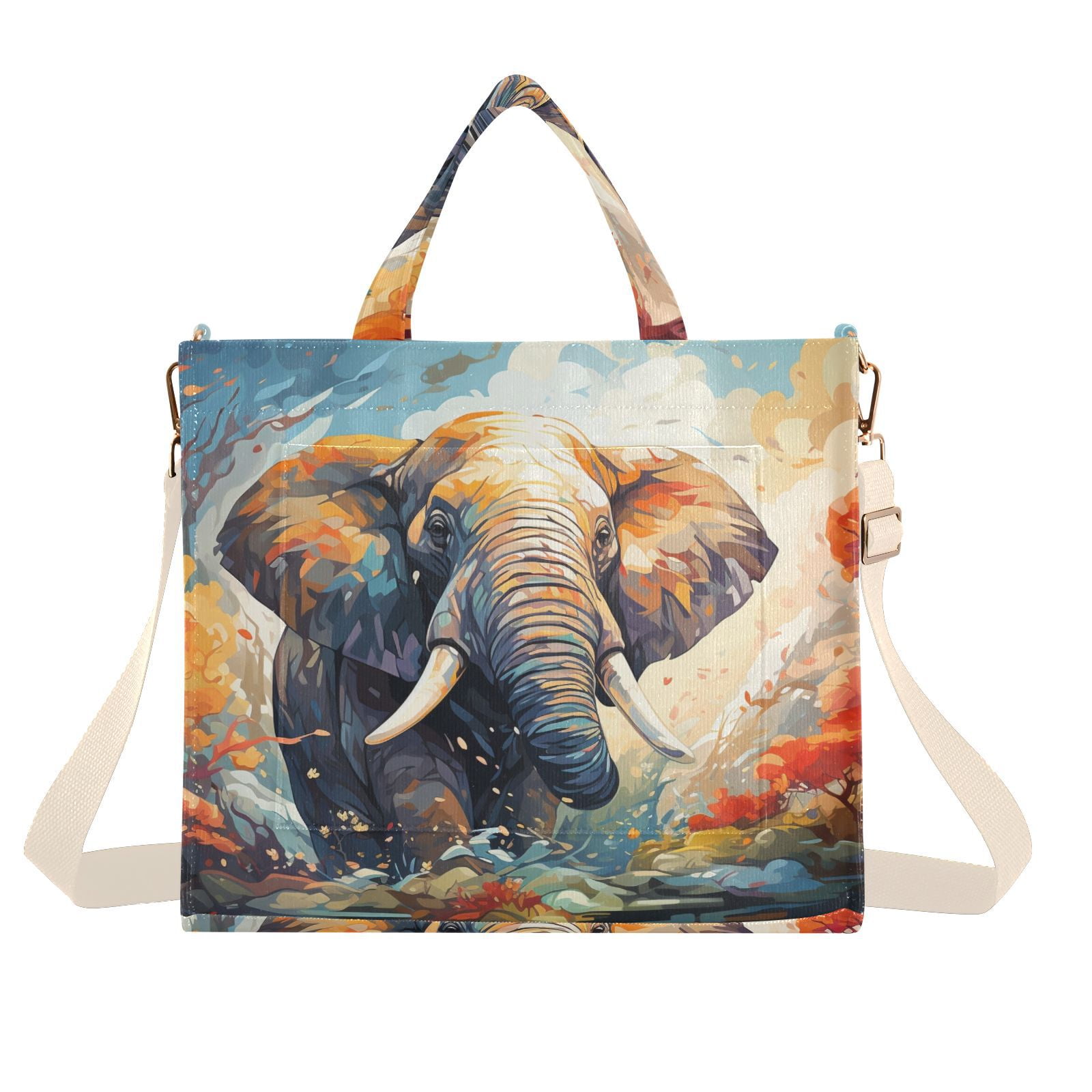 Elephant Trees Clouds Corduroy Tote Bag Handbag Large Messenger Bag ...