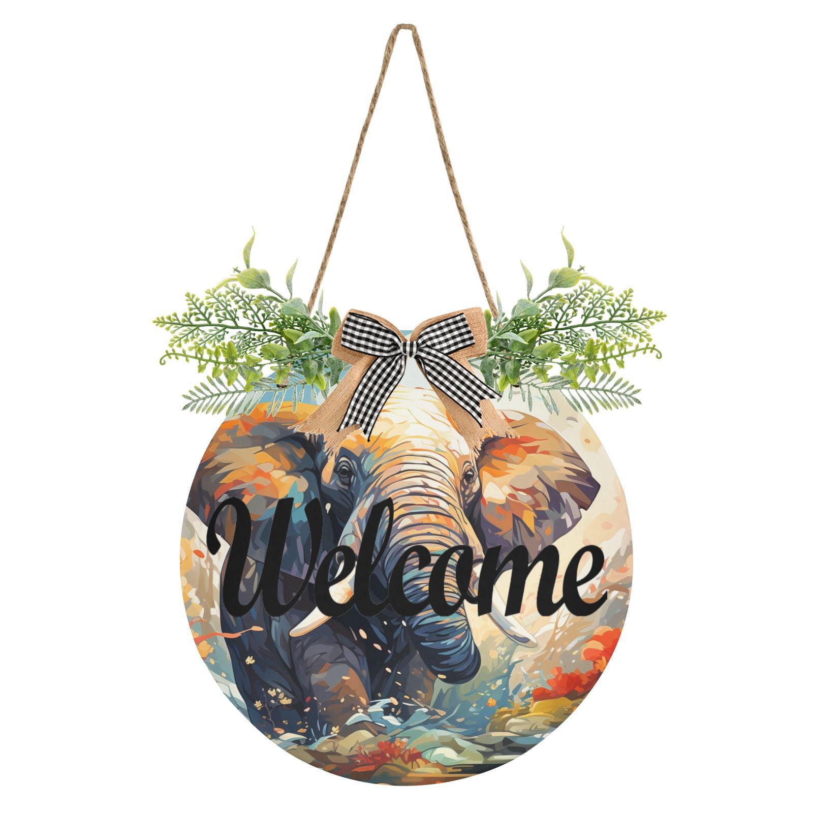 Elephant Trees Clouds Welcome Sign for Front Door Wreath Door Sign for ...