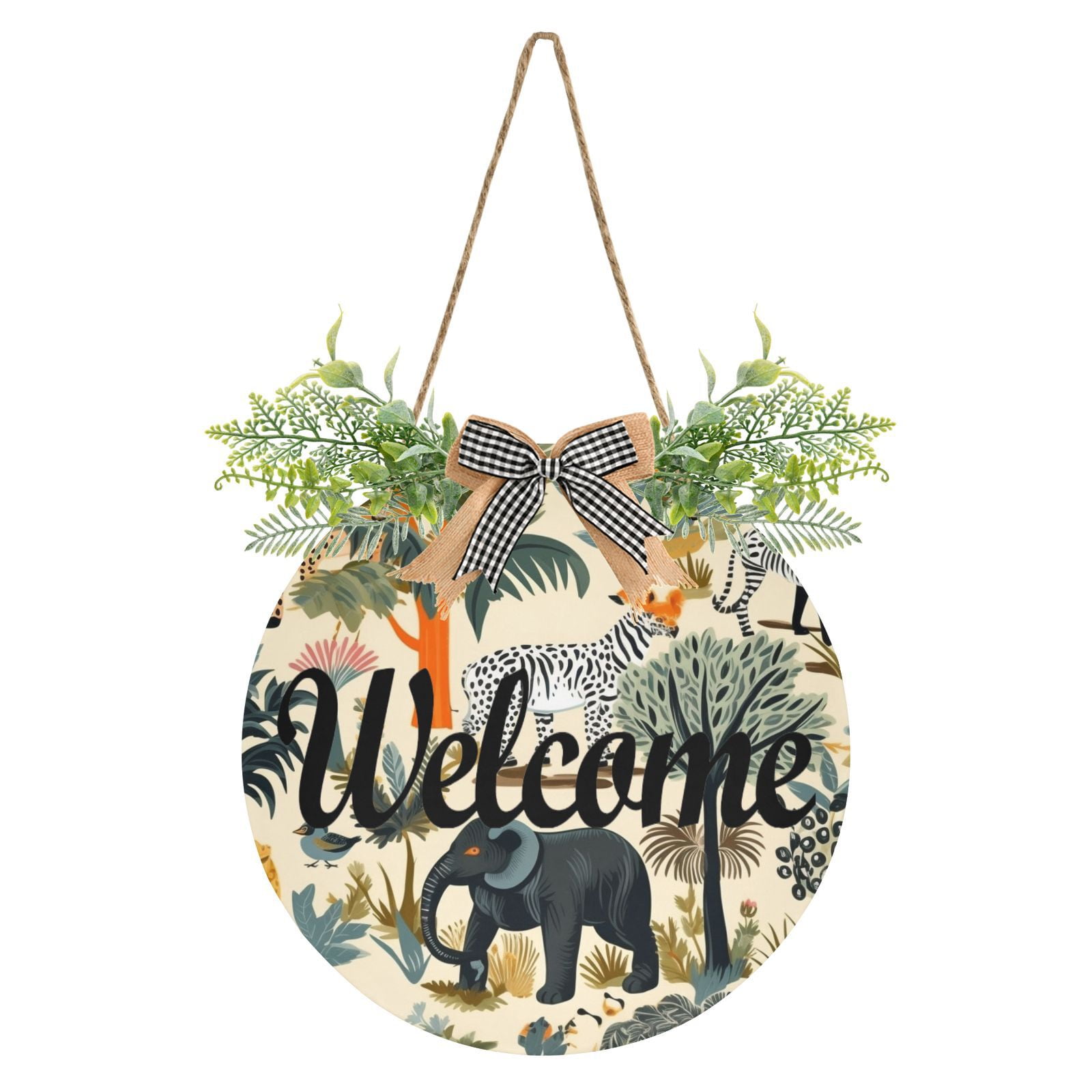 Elephant Trees Zebra Monkey Birds Welcome Sign for Front Door Wreath ...