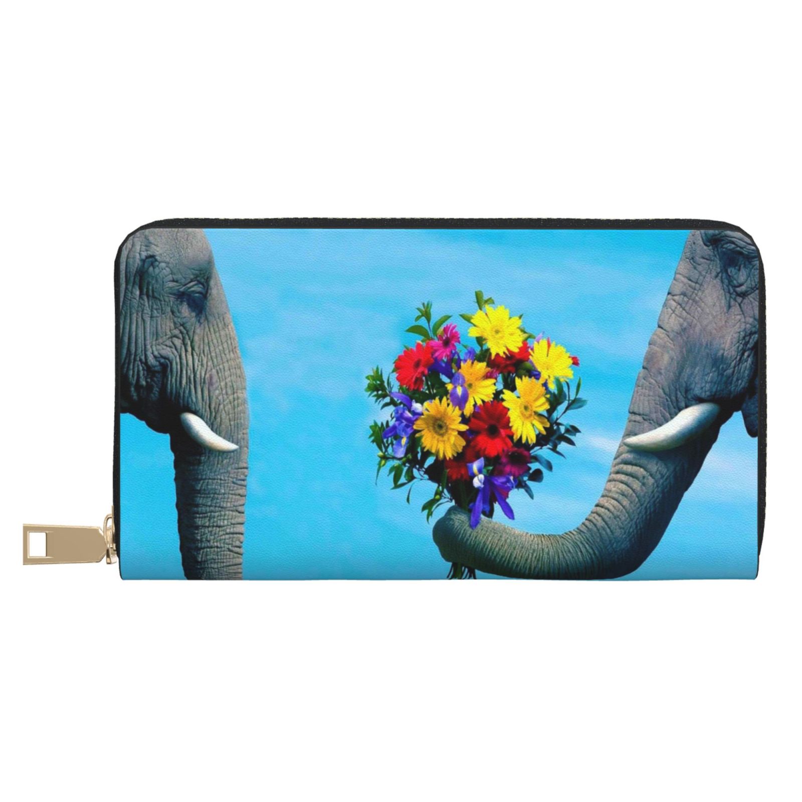 Elephant Trunk Couple Flowers Wallet Women, Leather Bifold Multi Card ...
