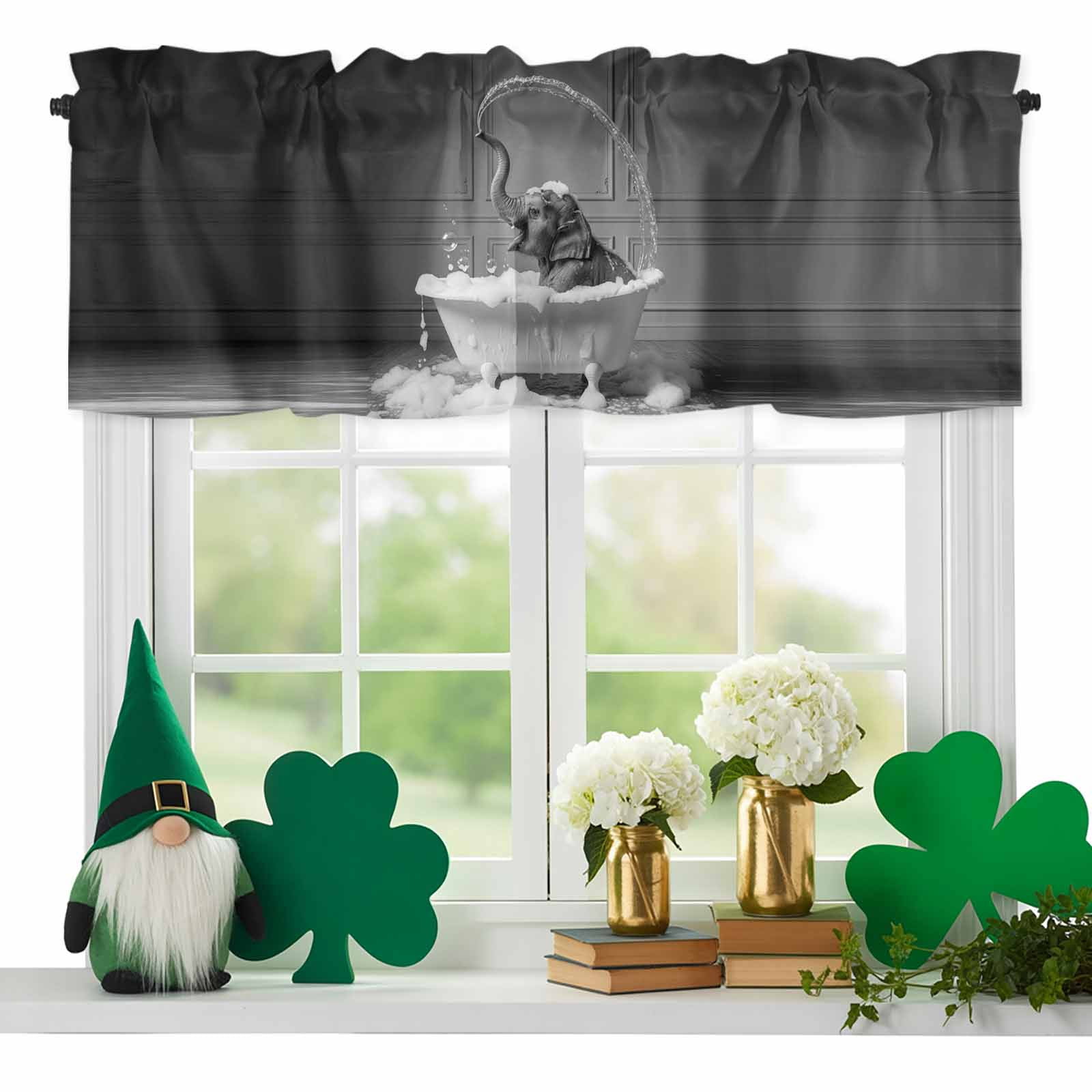 Elephant in Tub Valances for Windows, Vintage Abstract Funny Black ...