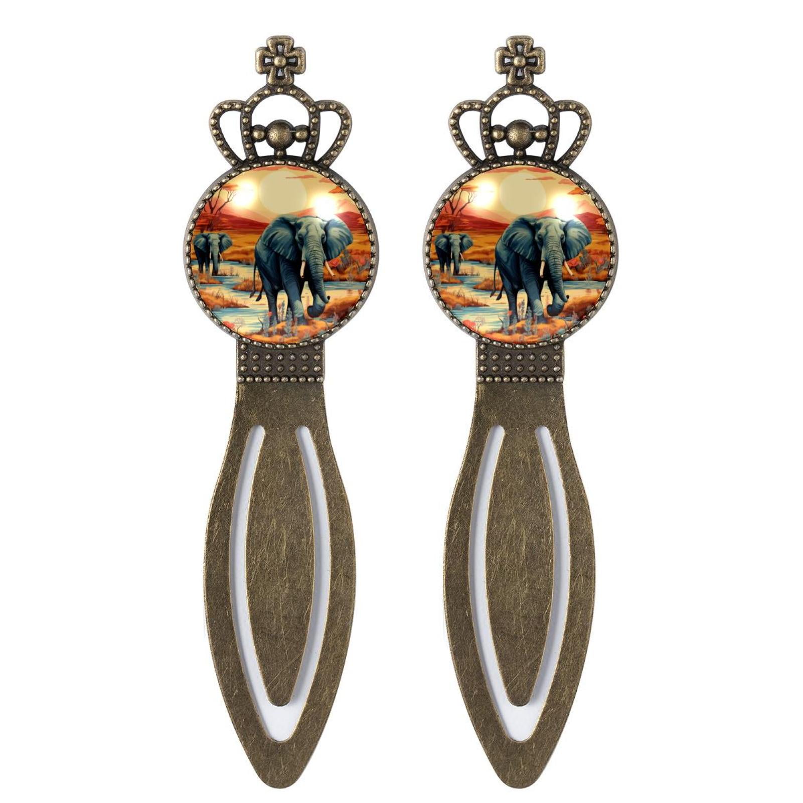 Elephant Vintage Copper Crown-Shaped Bookmarks Set of 2, Stainless ...