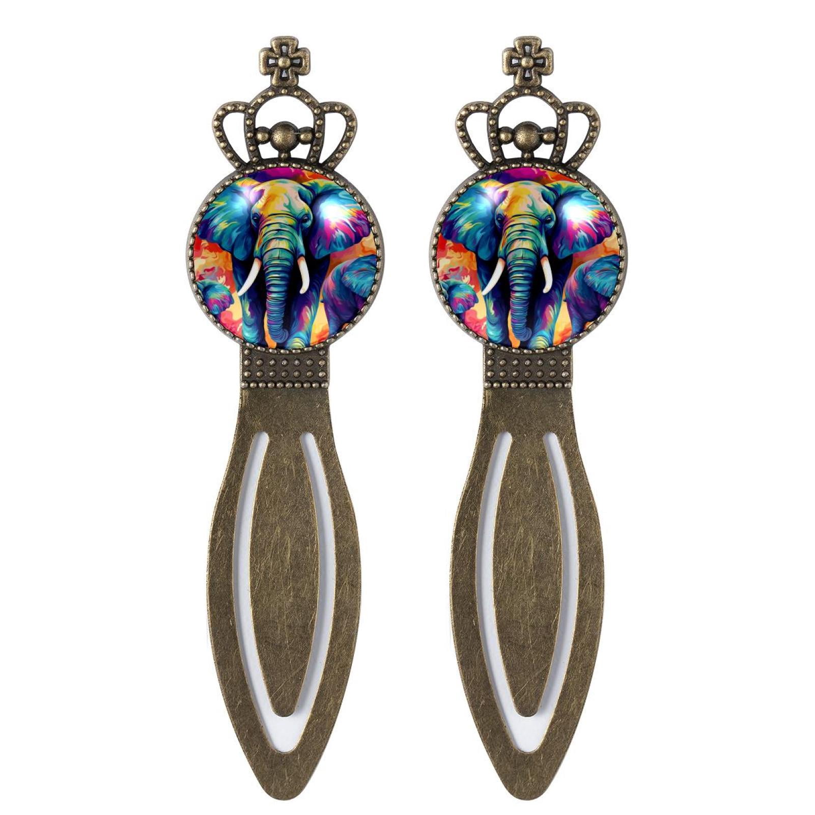 Elephant Vintage Copper Crown-Shaped Bookmarks Stainless Steel Set of 2 ...
