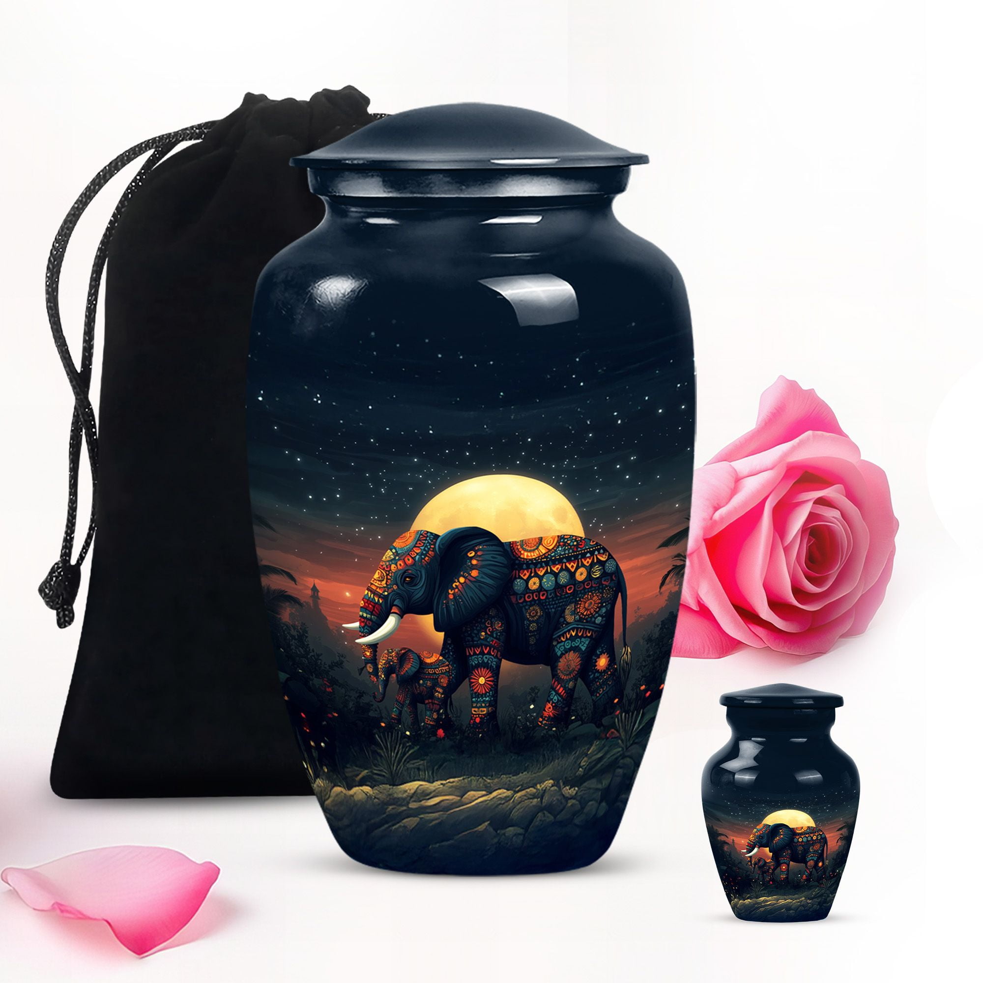 Elephant Walk In Night Large Urn For Ashes Adult Male - Small Cremation ...