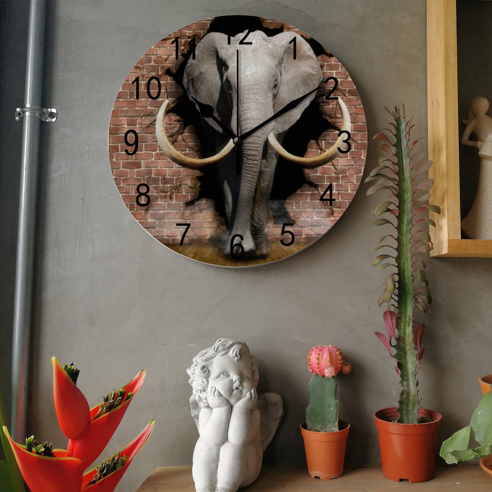 Elephant Wall Clock, 10 Inch Silent Non Ticking Wall Clocks Battery Operated, Simple Rustic ...