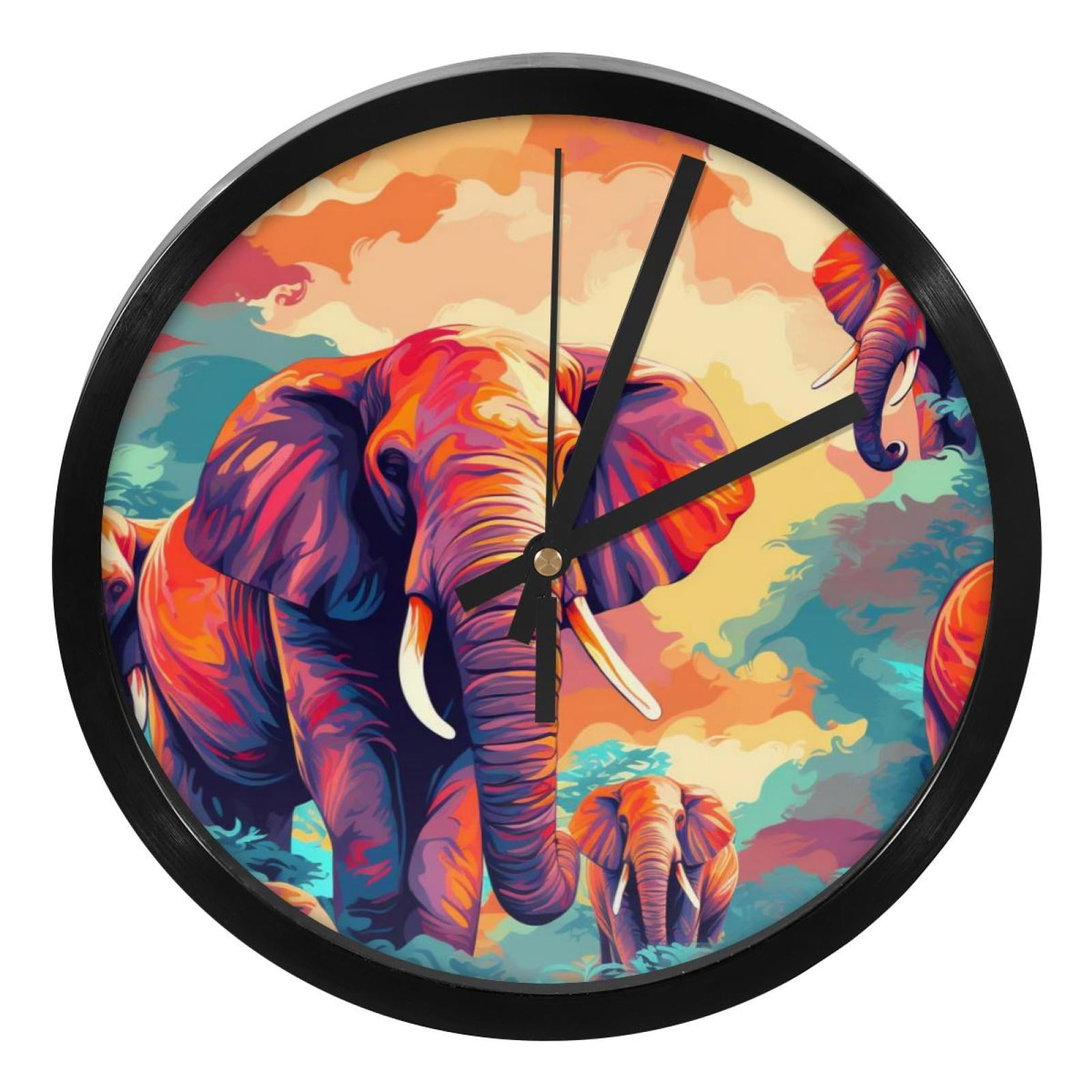 Elephant Wall Clock, 9.8 Inches, Silent, Not Ticking, Round Digital ...
