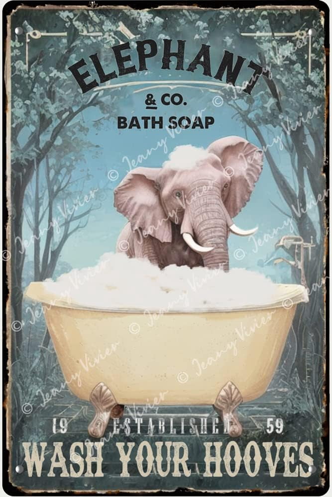 Elephant Wash Your Hooves Antique Metal Tin Signs, Elephant Decor ...