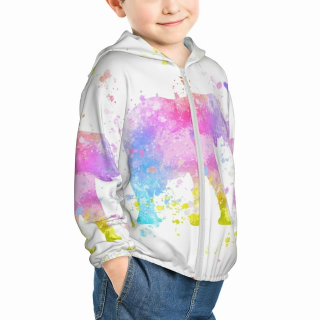 Elephant Watercolor Background Kids Zip-Up Hoodie Girls Boys Sun Protection Jacket Hooded ...