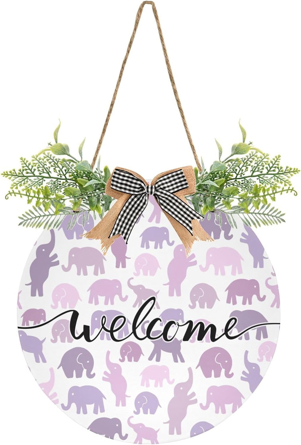 Elephant Welcome Sign Farmhouse Front Porch Door Hanging Welcome Wreath ...