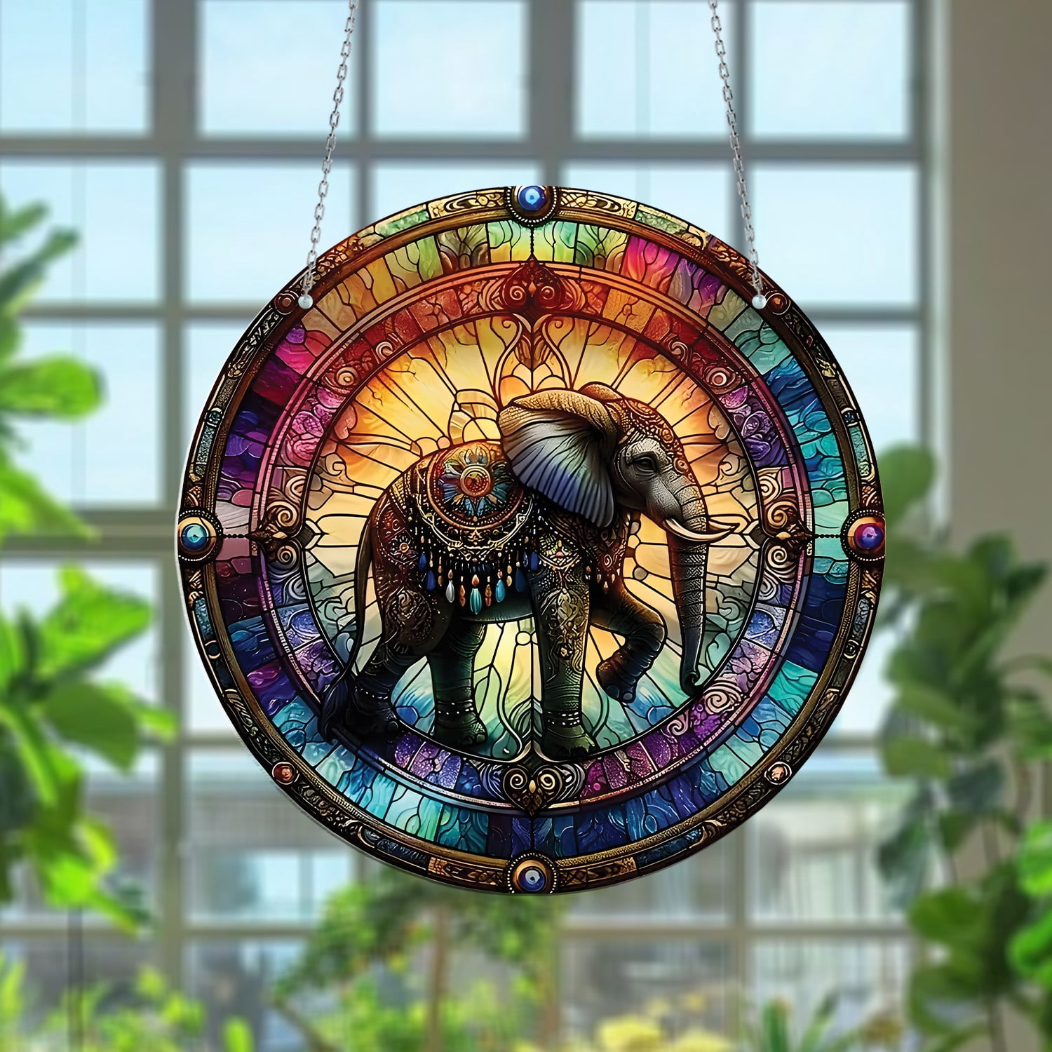 Elephant Window Hanging with Intricate Patterns, Beautiful and Colorful ...