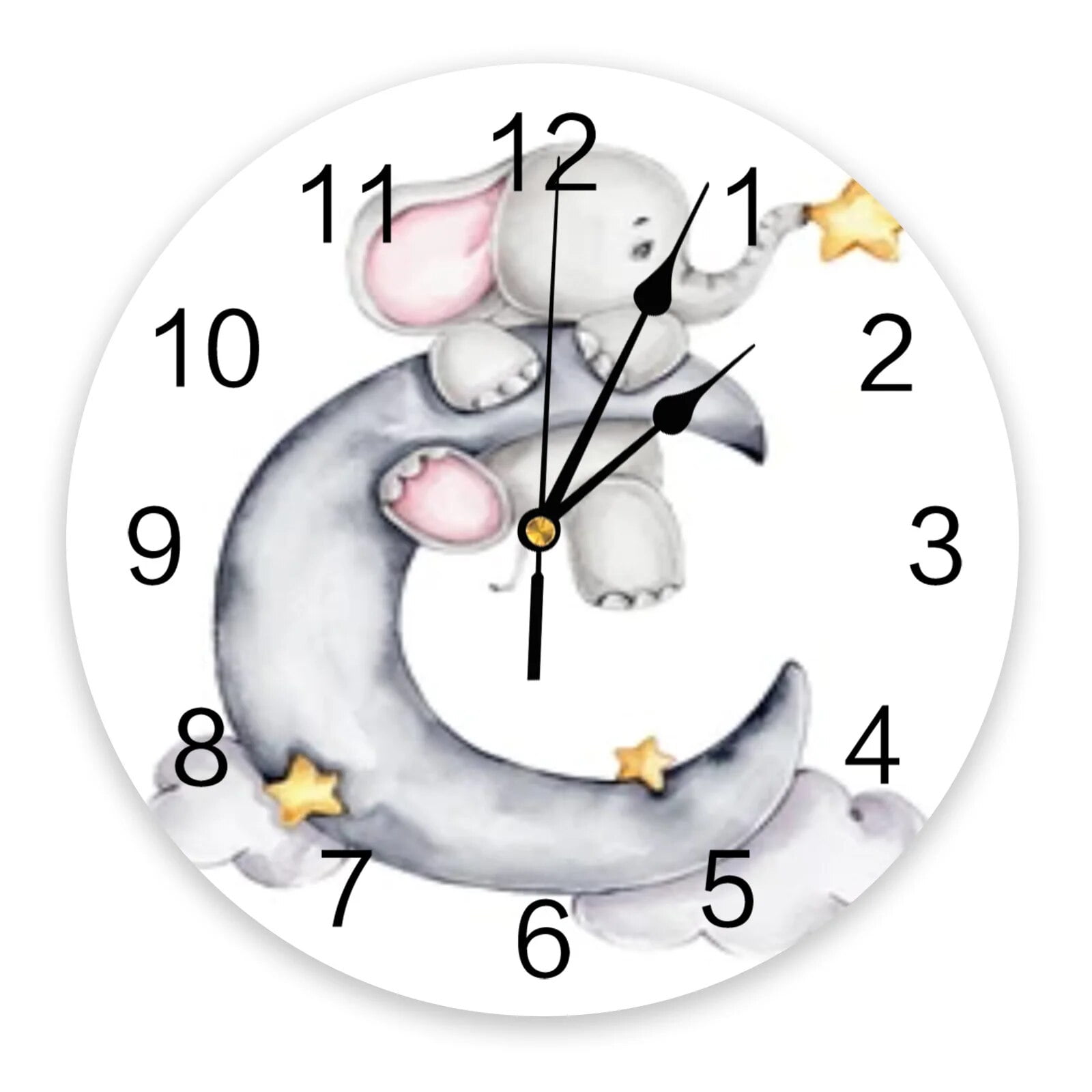 Elephant With Star And Moon Wall Clock Large Modern Kitchen Dinning ...