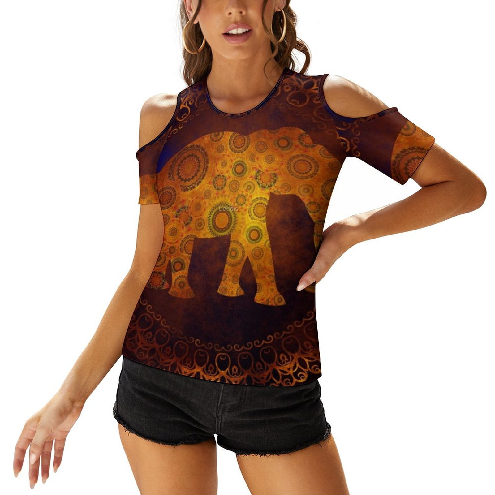 Elephant Women Zipper Sexy Printed Vintage T Shirts Tops Full Print T ...