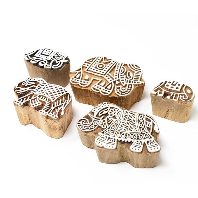 Elephant Wooden Stamps for Printing (Set of 5) - DIY Henna Fabric ...
