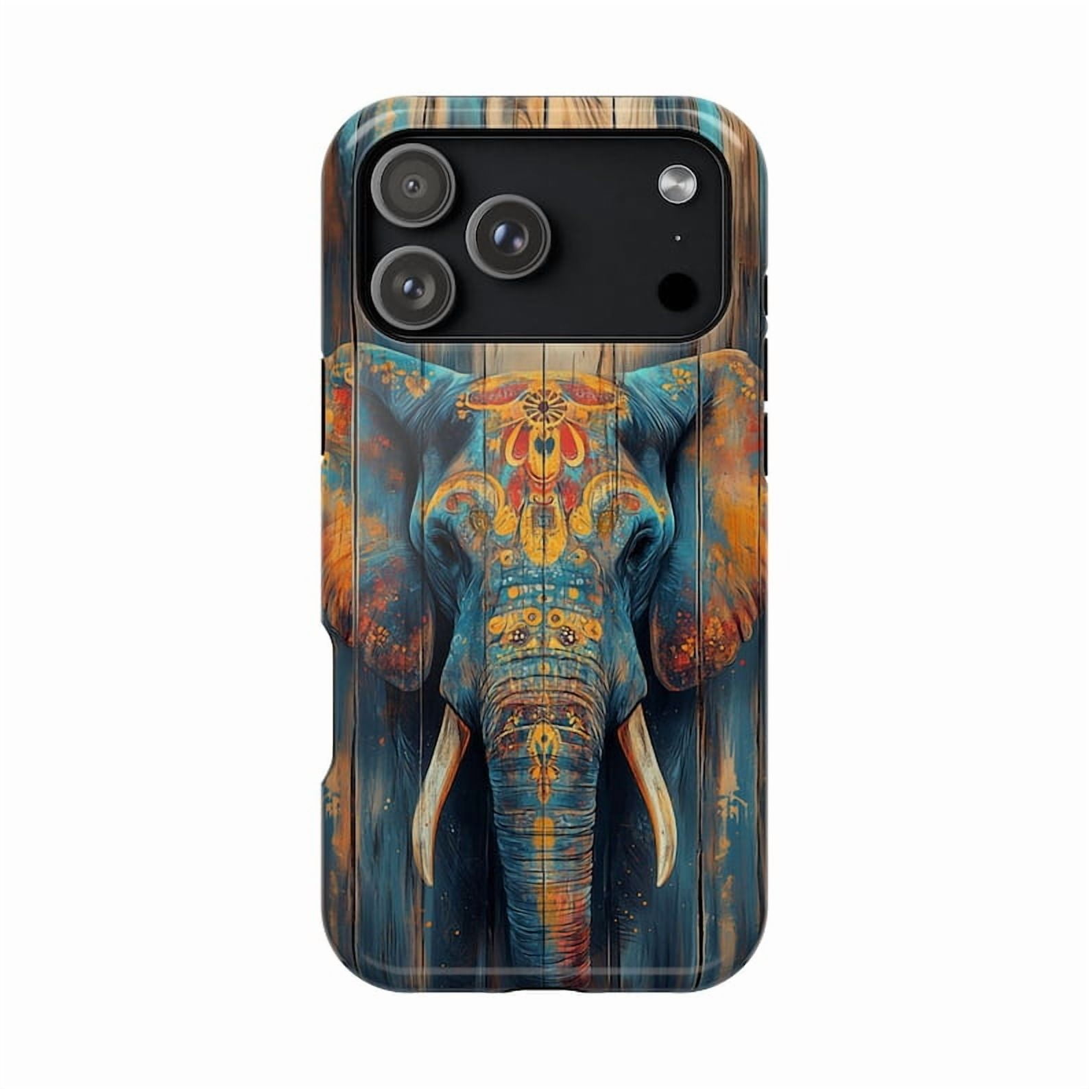 Elephant Wooden Tribal Colorful Wall Artwork Phone Case for 11 12 13 14 ...