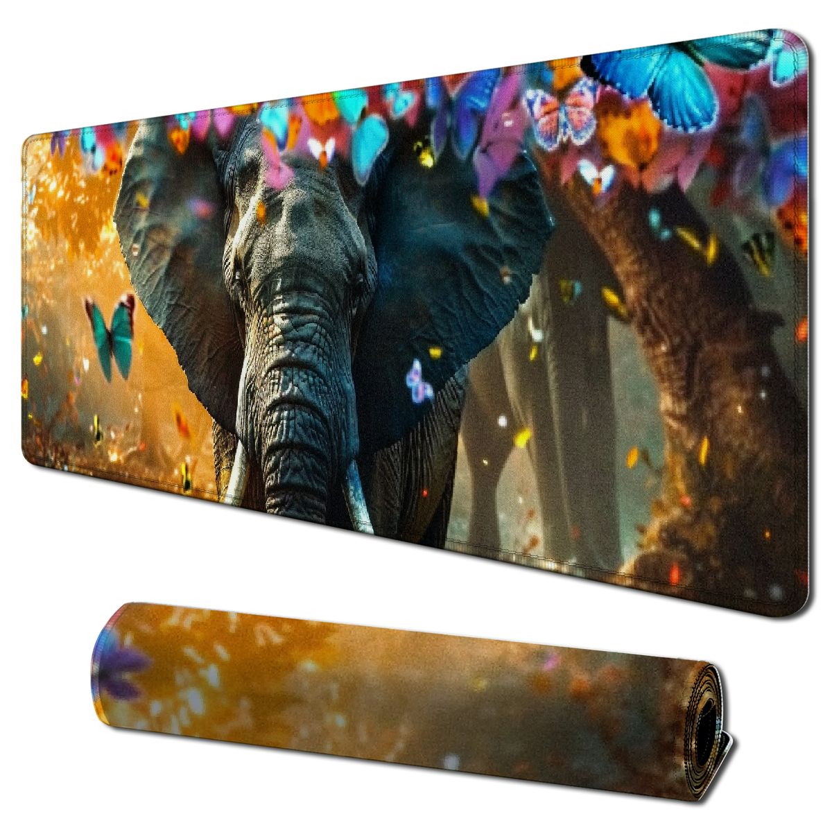 Elephant and Butterfly Mouse Pad, Large Cute Desk Mat, XL Anime Gaming ...
