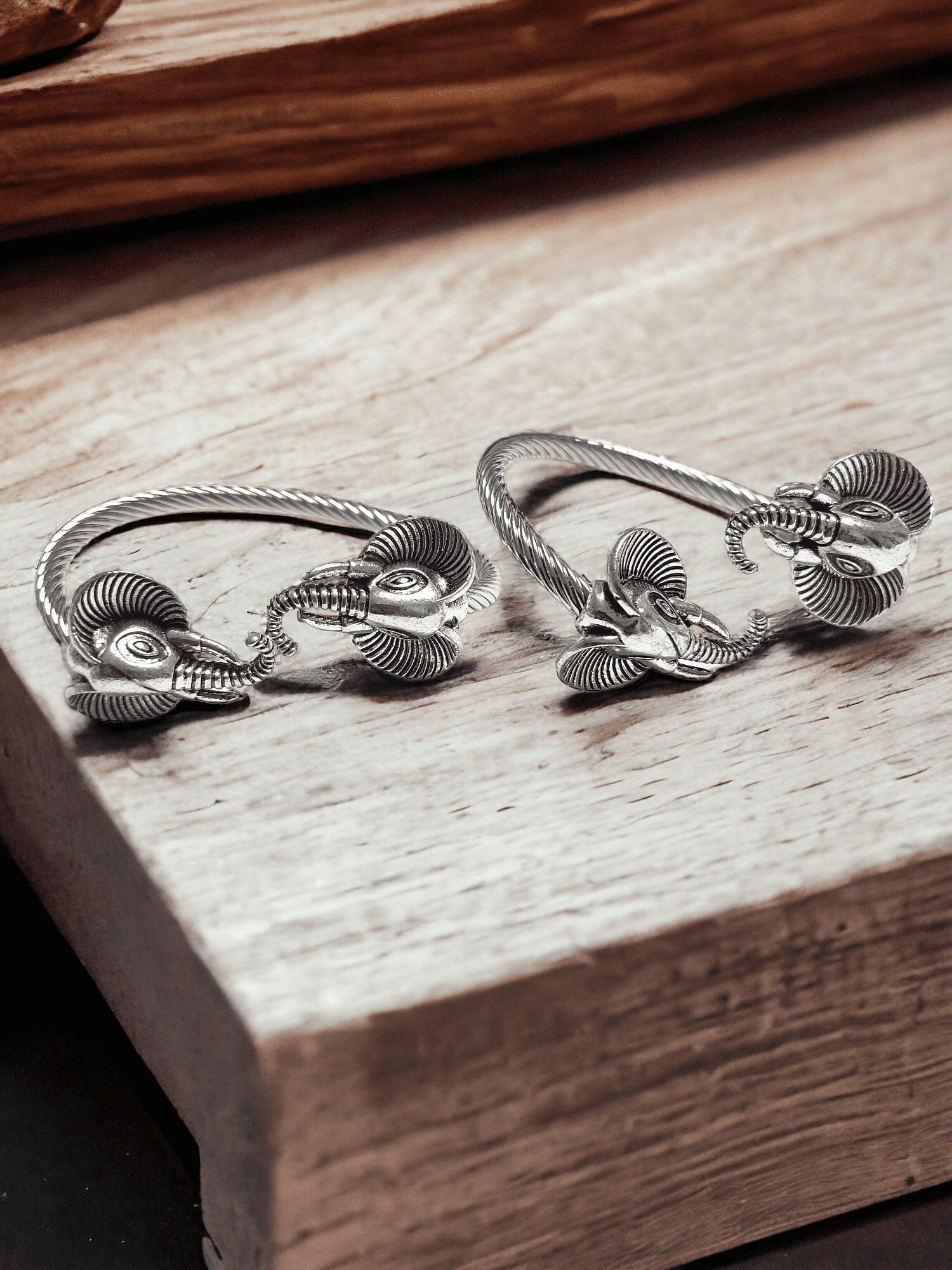 Elephant ends West Indian stacking bangle sterling gold textured bangle ...