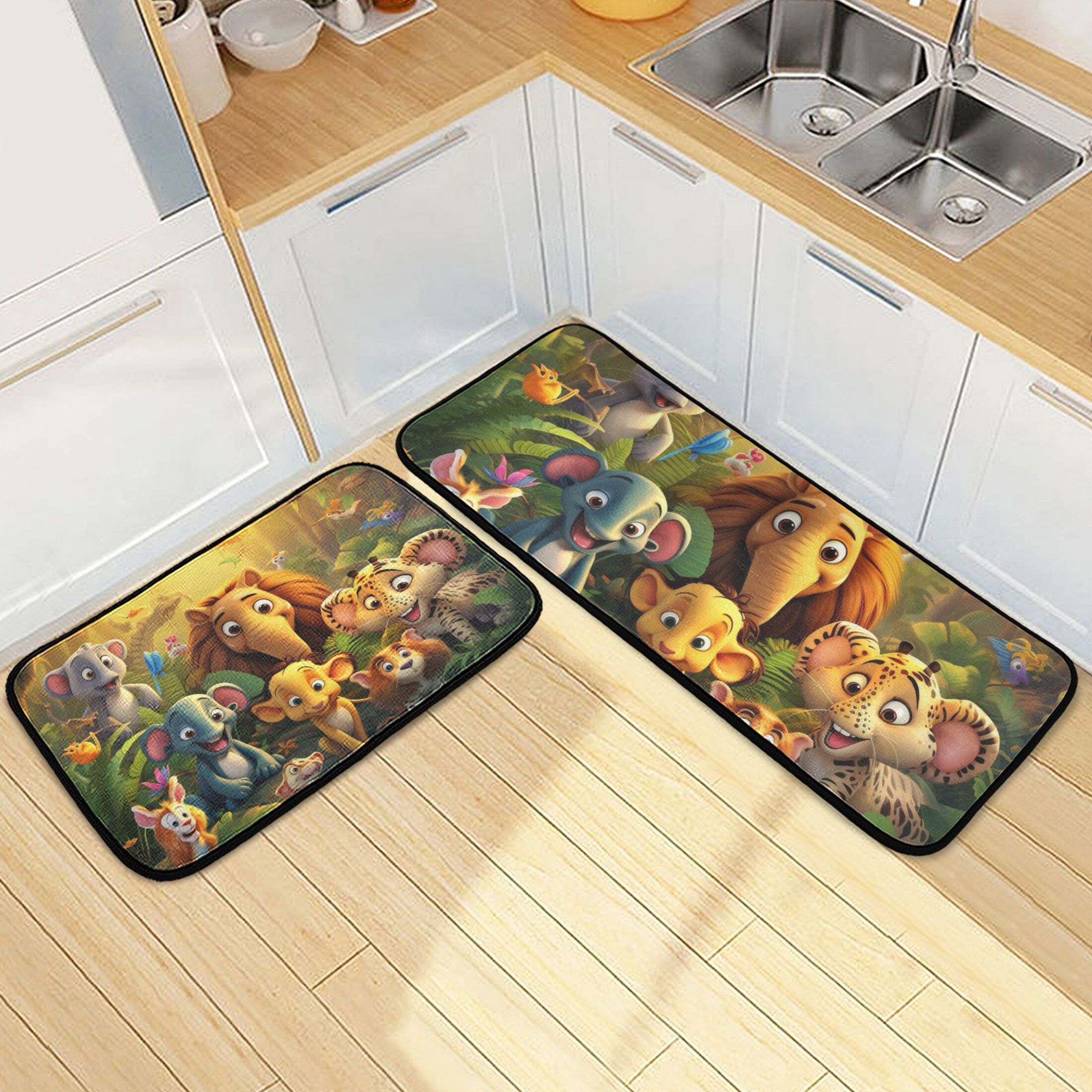 Elephant in Forest Kitchen Rugs Set of 2 Non Slip Floor Foam Mat ...