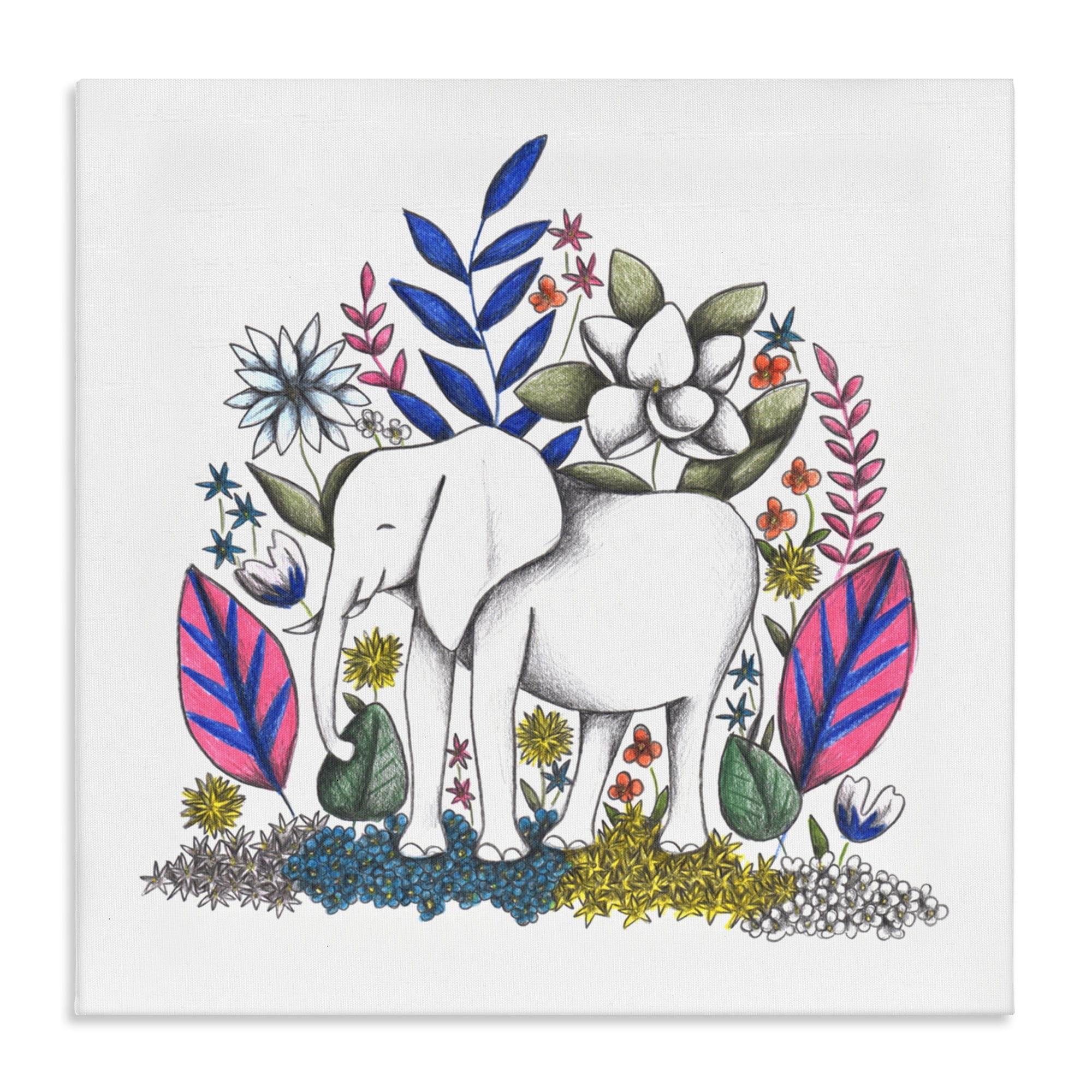 Elephant in Midst of Flowers Canvas Wall Art, design by Cecilia ...