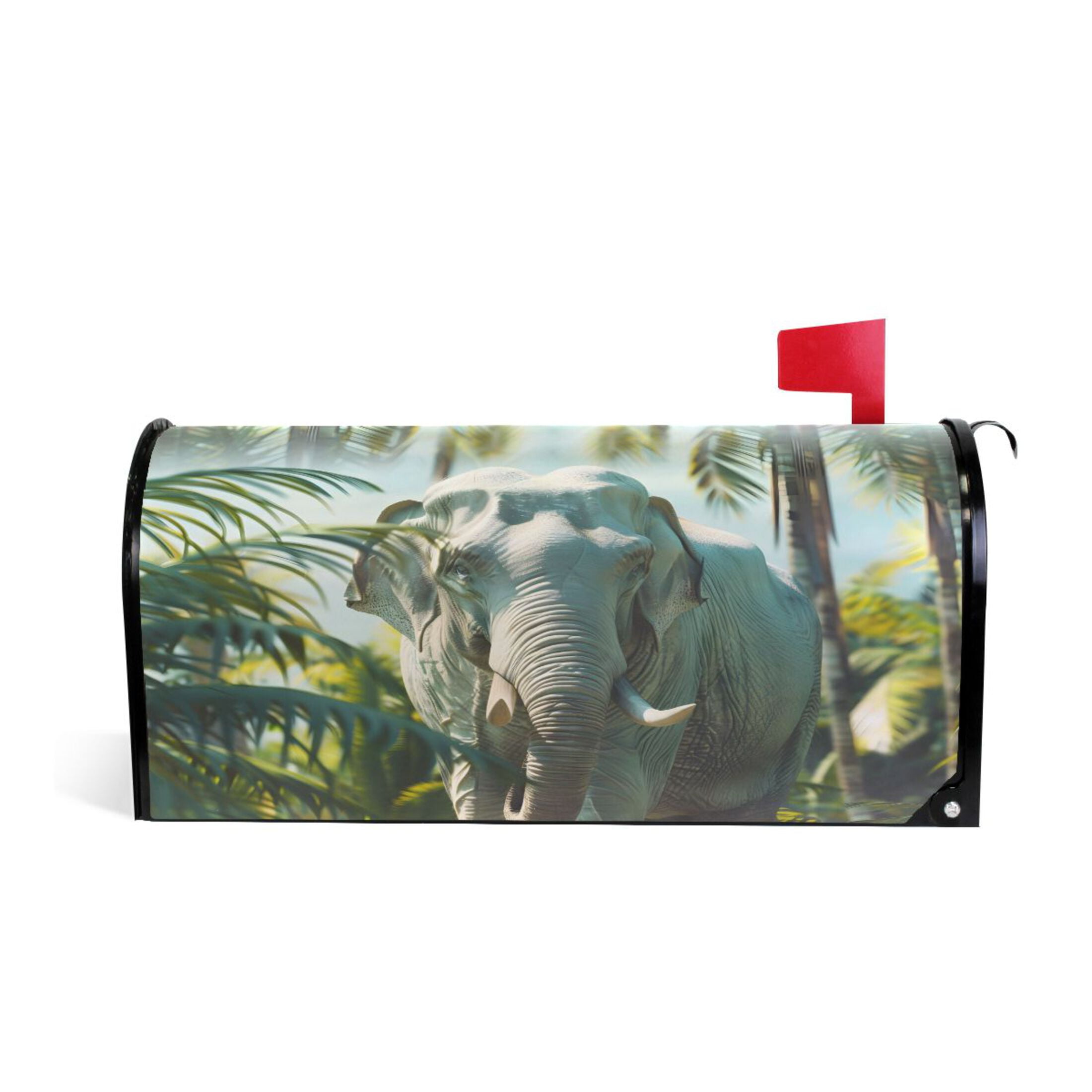 Elephant in Palm Tree Forest Magnetic Mailbox Covers Post Box Wraps ...