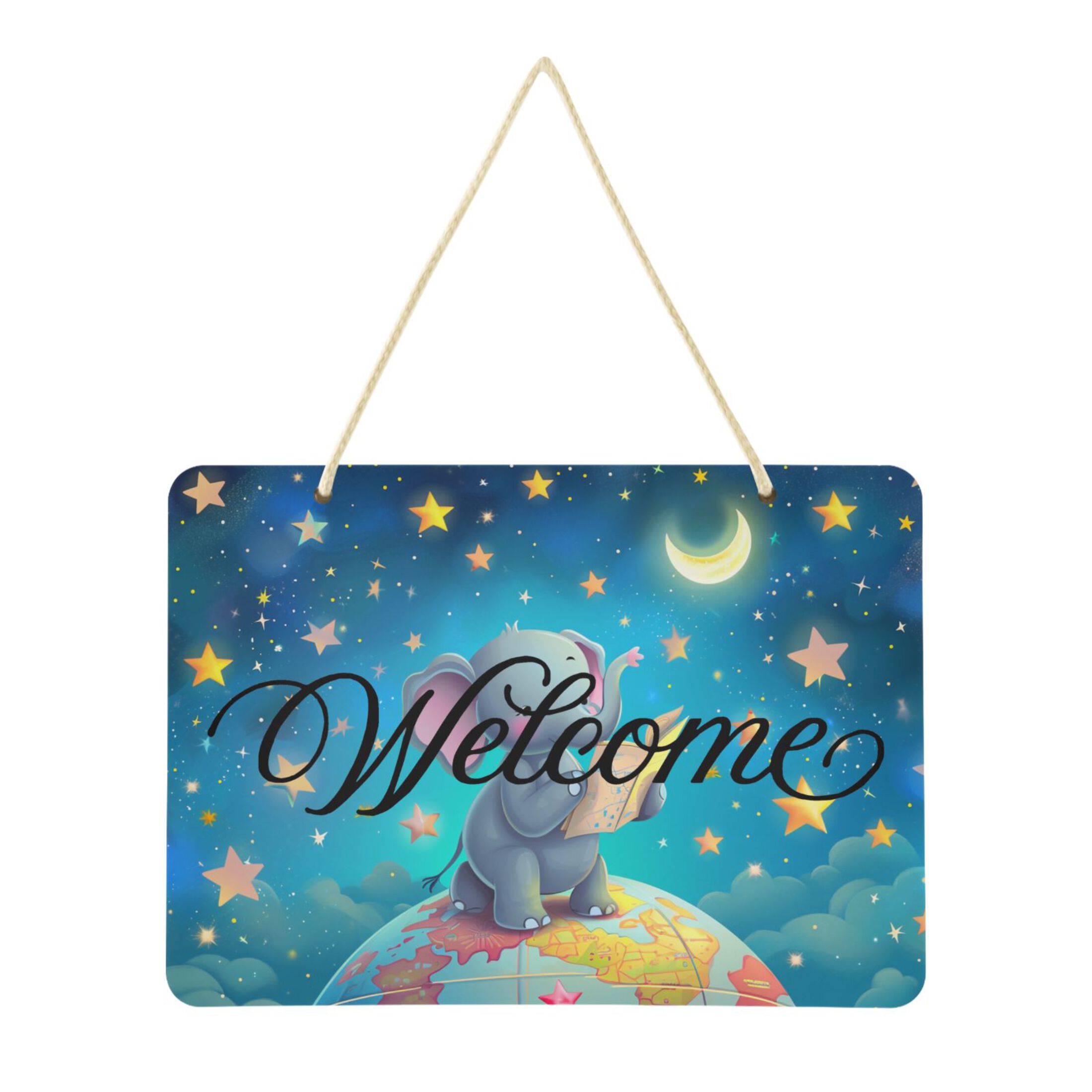 Elephant on Earth Welcome Sign Front Door PVC 14x10 inch Hanger Hello ...