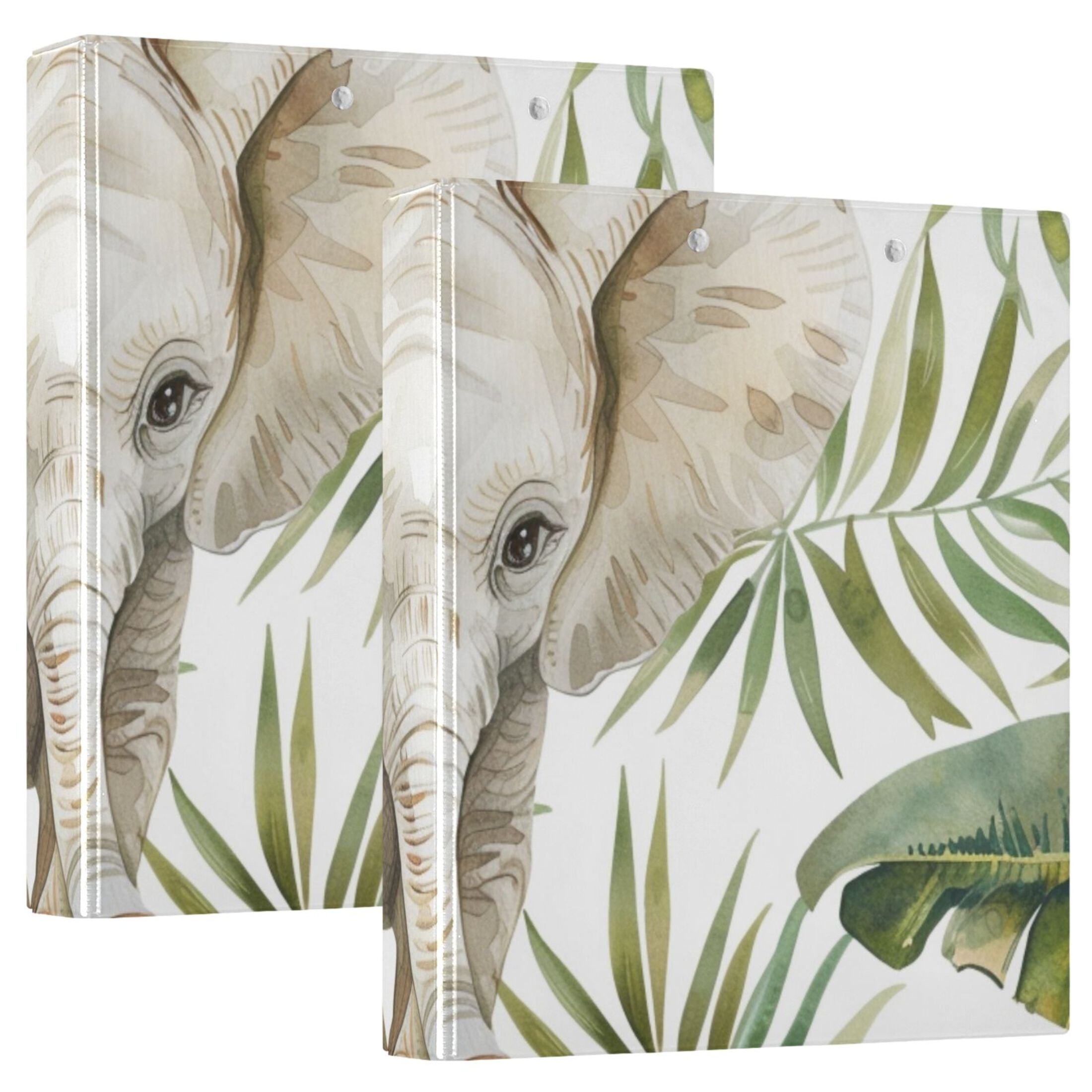 Elephant with Leaves 3 Ring Binders 1.5 inch Hardcover File Folders ...