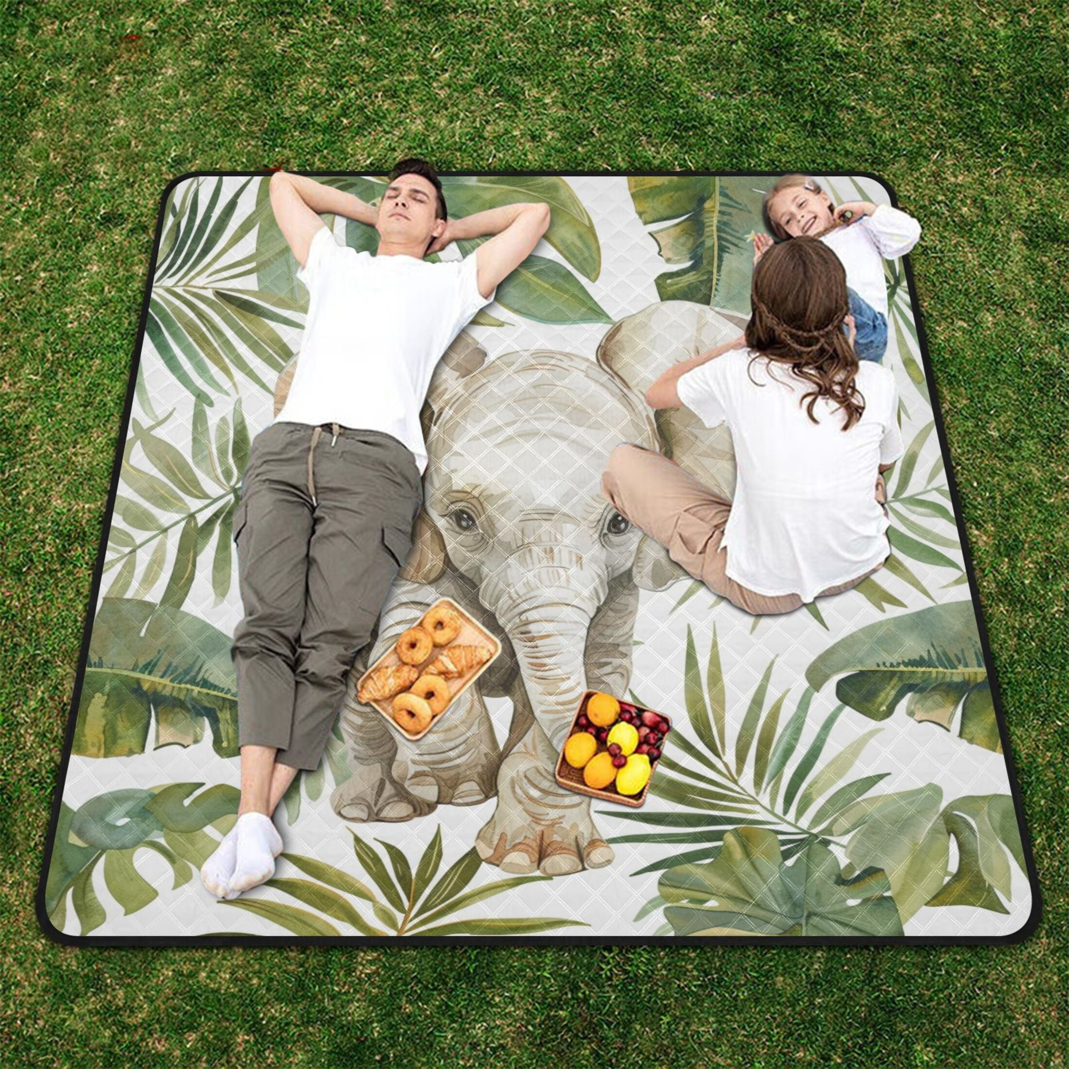 Elephant with Leaves Beach Blanket Outdoor Picnic Blanket 78"x 78 ...