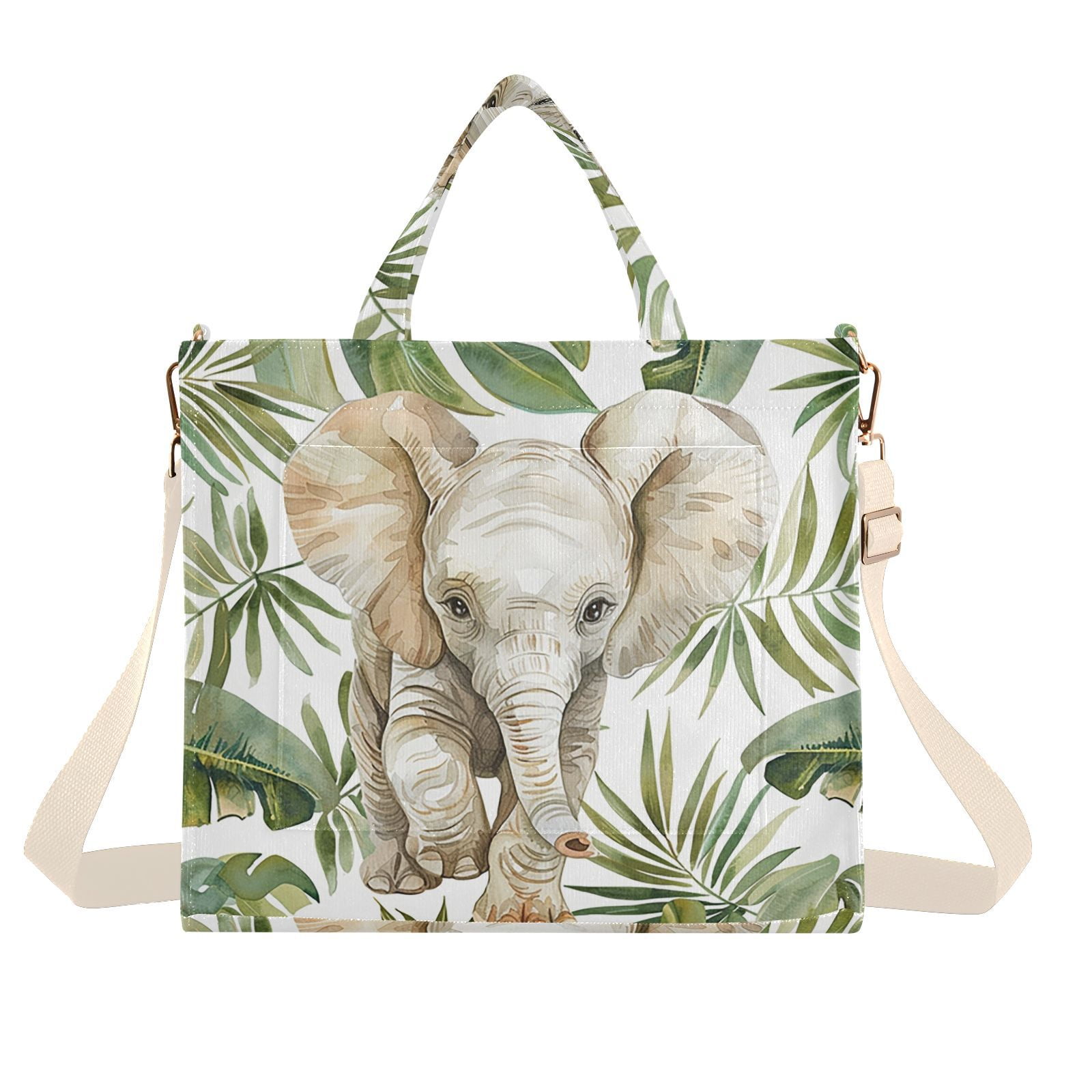 Elephant with Leaves Corduroy Tote Bag Handbag Large Messenger Bag ...