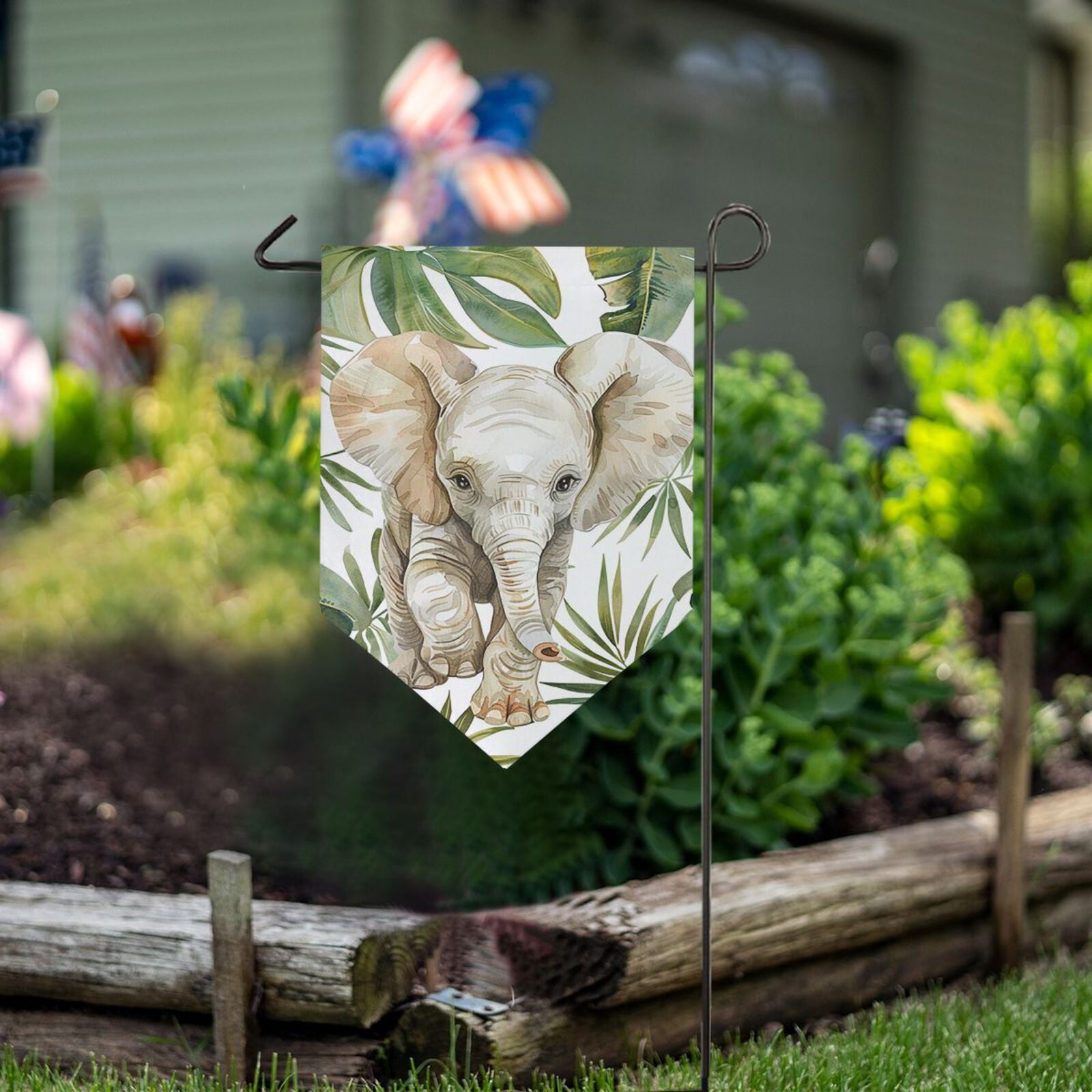 Elephant with Leaves Garden Flag 18" x 12.5" Double Sided Yard Lawn ...