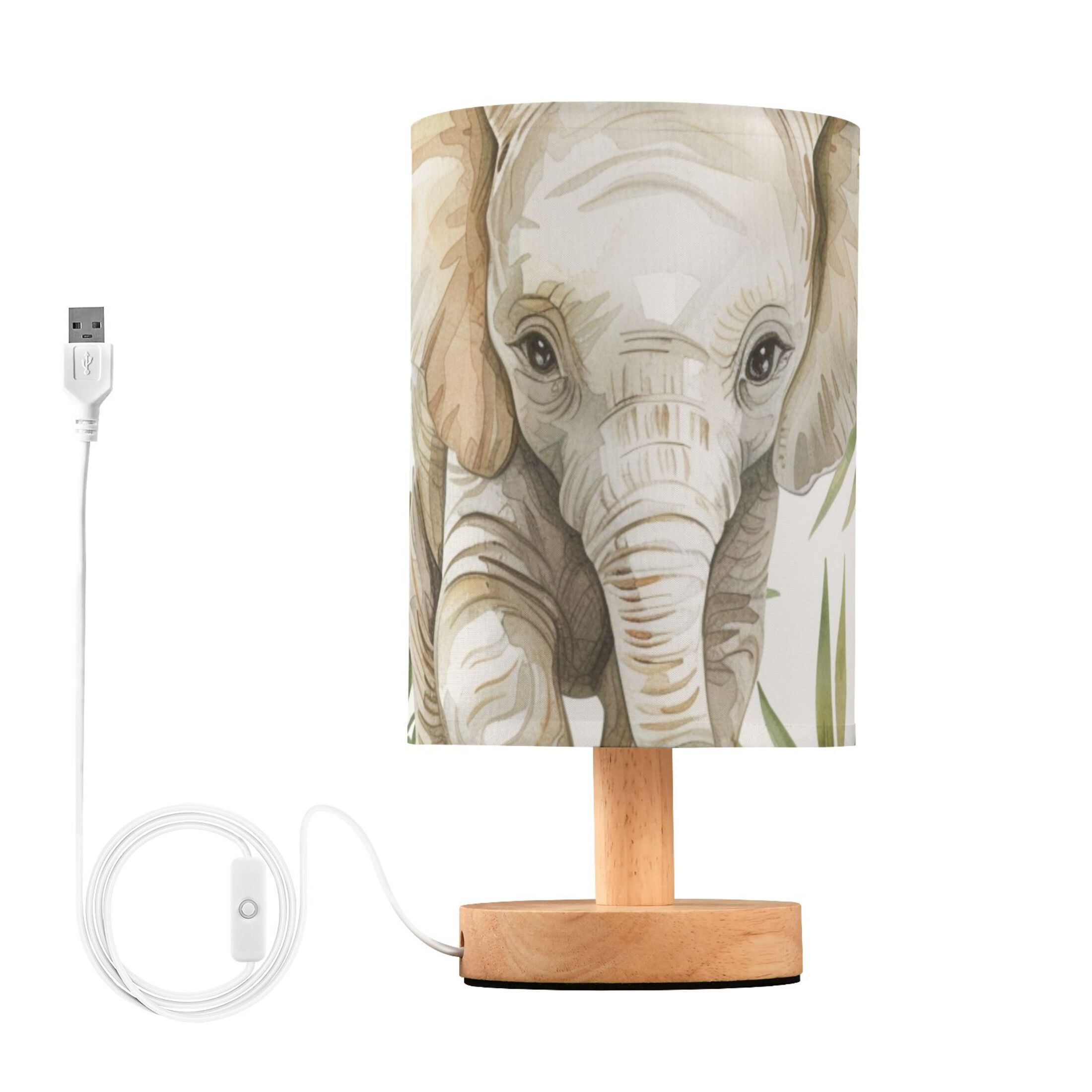 Elephant with Leaves Table Lamp USB Bedside Desk Nightstand Lamp ...