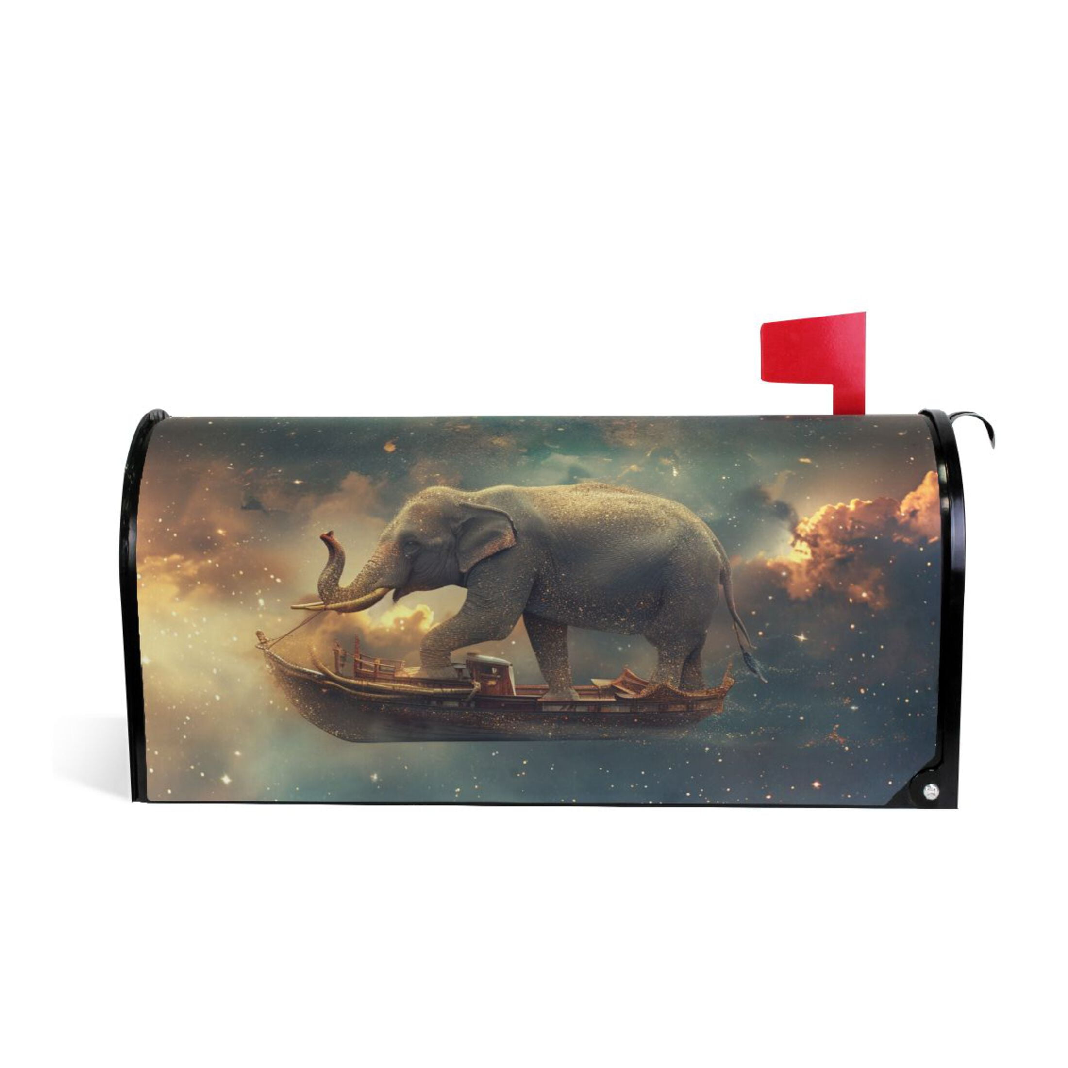 Elephant with Ship in Space Mailbox Covers Magnetic Post Box Cover ...