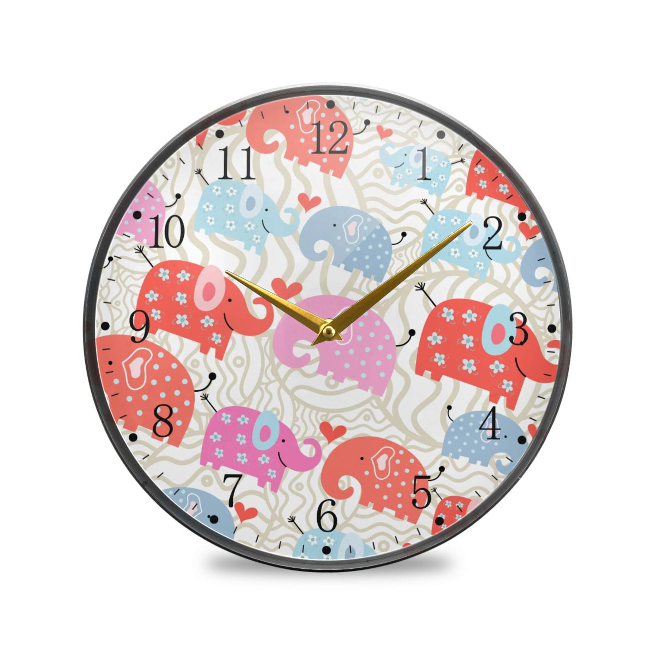 Elephants Acrylic Wall Clocks Quiet Round Clock Battery Operated Non-Ticking Clock for Bedroom ...