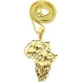 Elephants Africa Map Shape Pendant 2mm 24" Box Chain Necklace in Gold ...