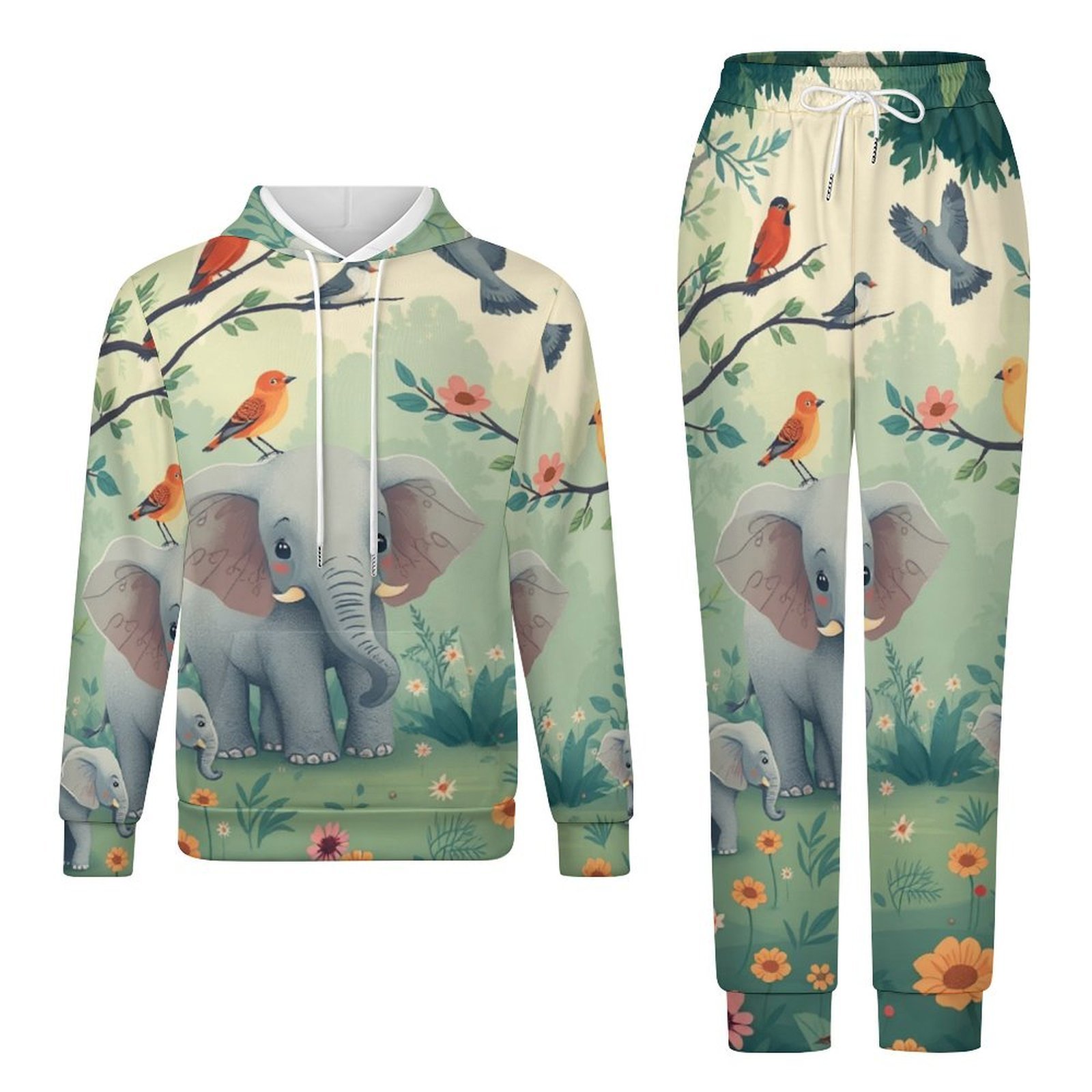 Elephants And Birds in Nature. Hoodie And Pants Set Tracksuit Men Women ...