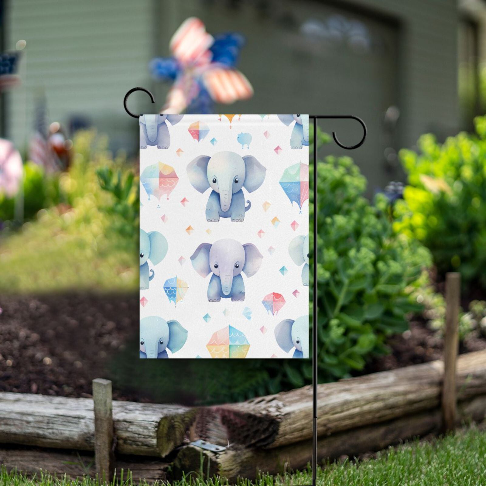 Elephants Ballon Garden Flag Double Sided Outdoor Banners for Courtyard ...