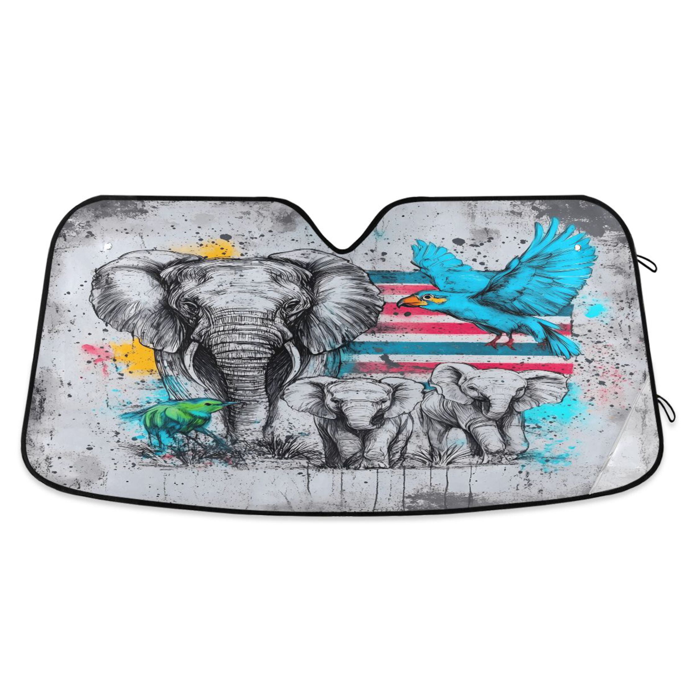 Elephants Birds Car Windshield Sun Shade Foldable Car Front Window ...