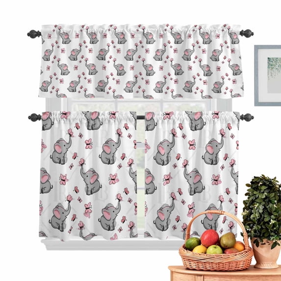 Elephants Butterflies Kitchen Curtains Valances 3 Piece Set, Cartoon ...