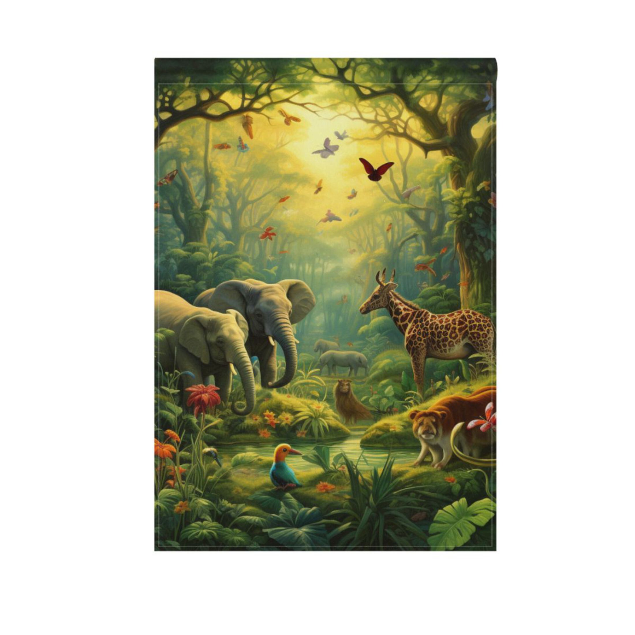 Elephants Deer Birds Butterflies in Forest Garden Flag House Banner 12 ...