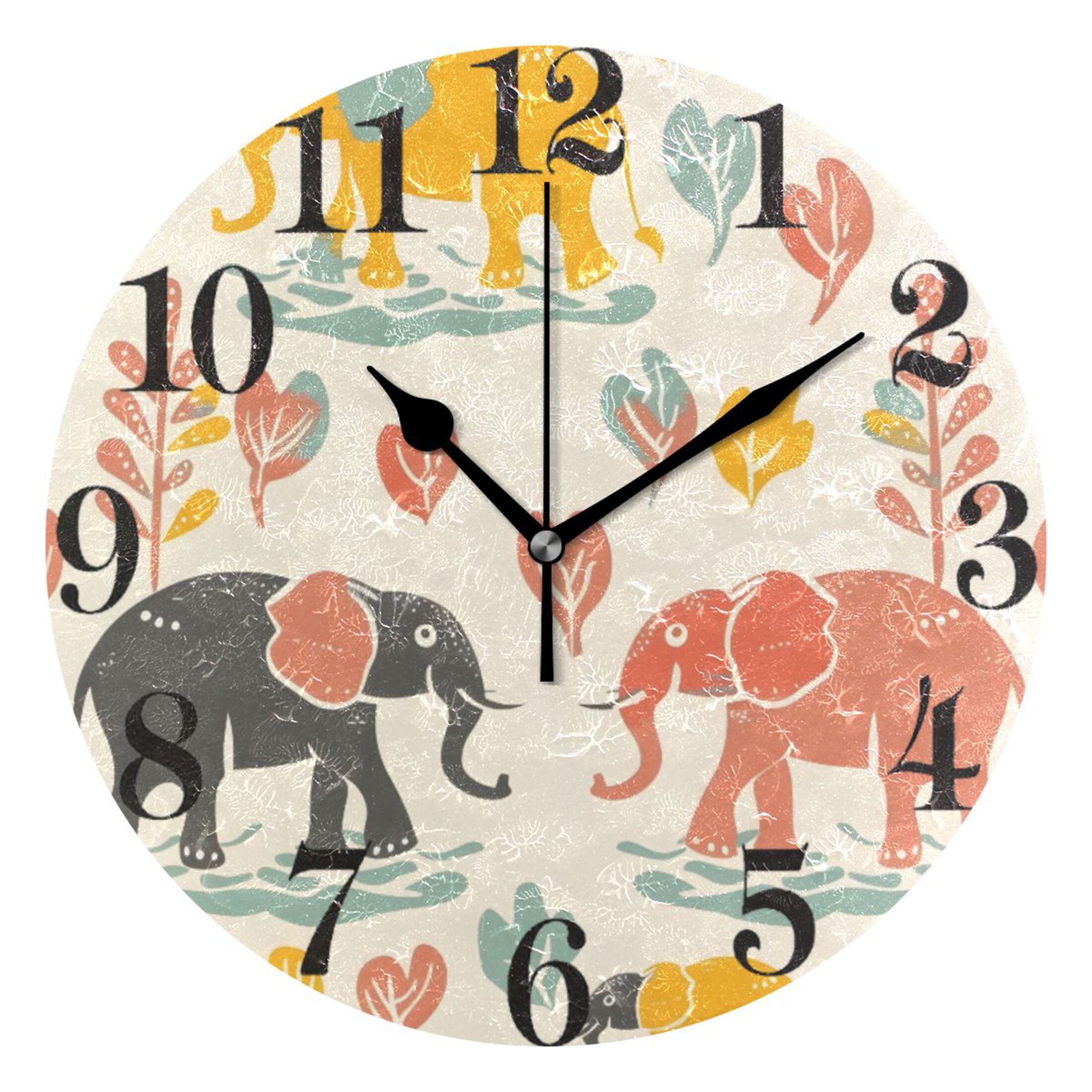 Elephants Family Playing Wall Clock 9.8 inch Battery Operated Clocks Non-Ticking Silent for ...