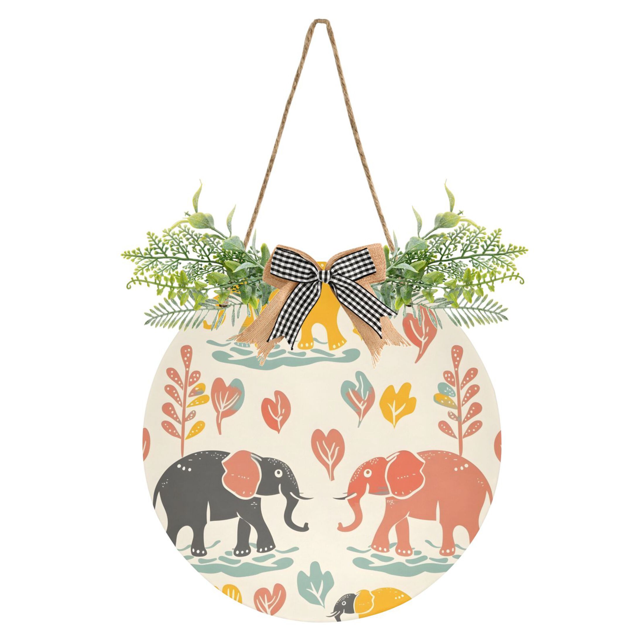 Elephants Family Playing Welcome Front Door Sign Round 12 inch Porch ...