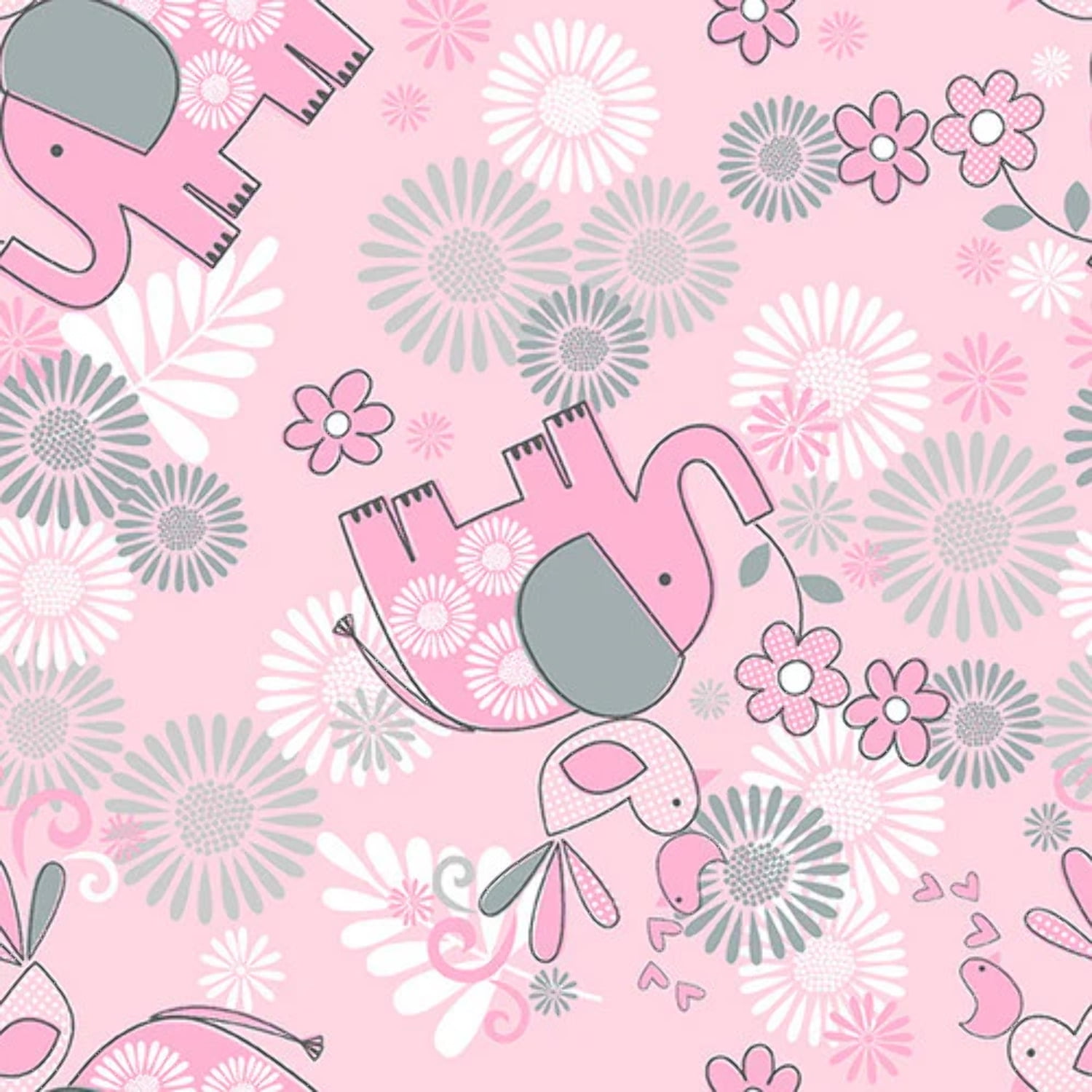 Elephants Flowers Pink Flannel Fabric - Walmart.com
