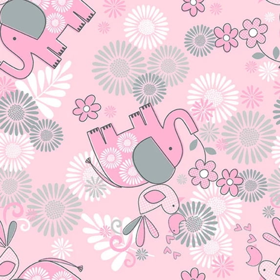 Elephants Flowers Pink Flannel Fabric - Walmart.com