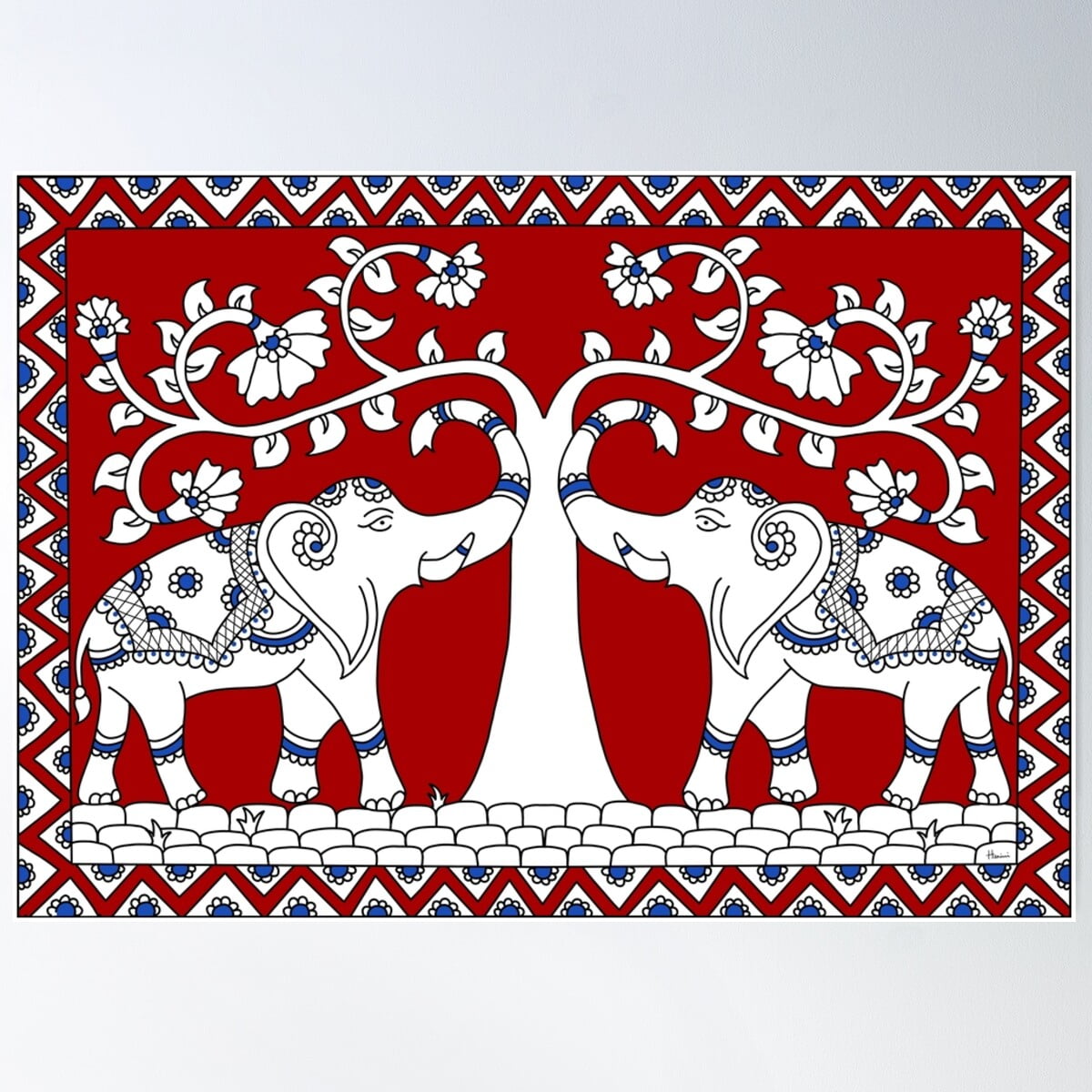 Elephants Kalamkari Art - Royal Indian Elephants - Indian Folk Art ...