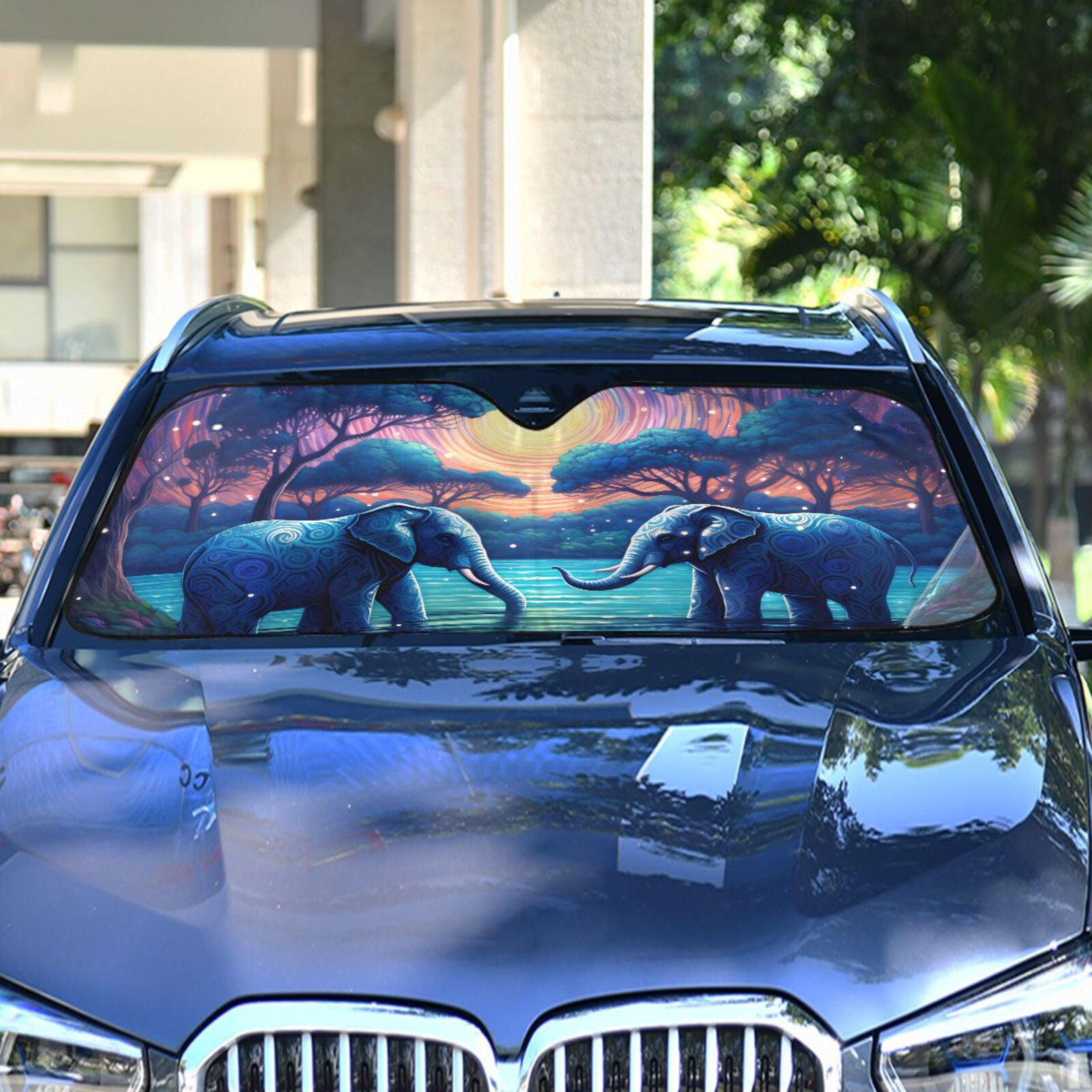 Elephants Lake Trees and Moon Automotive Front Car Windshield Sun Shade ...