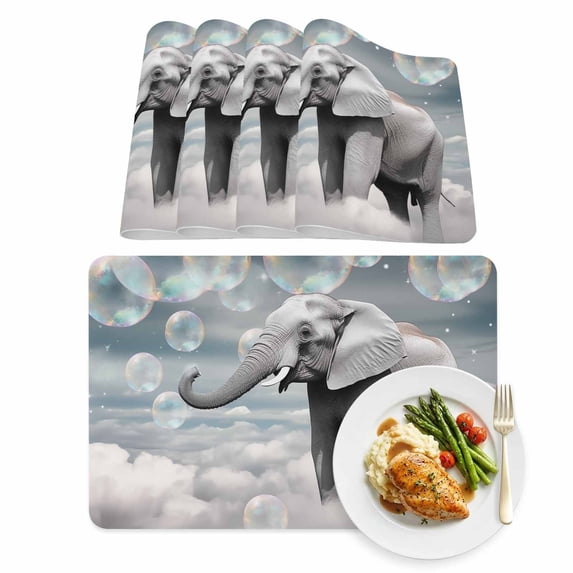 Elephants Leather Placemats Set of 4, 12x18 Inch, Fantasy Bubbles Cloud ...