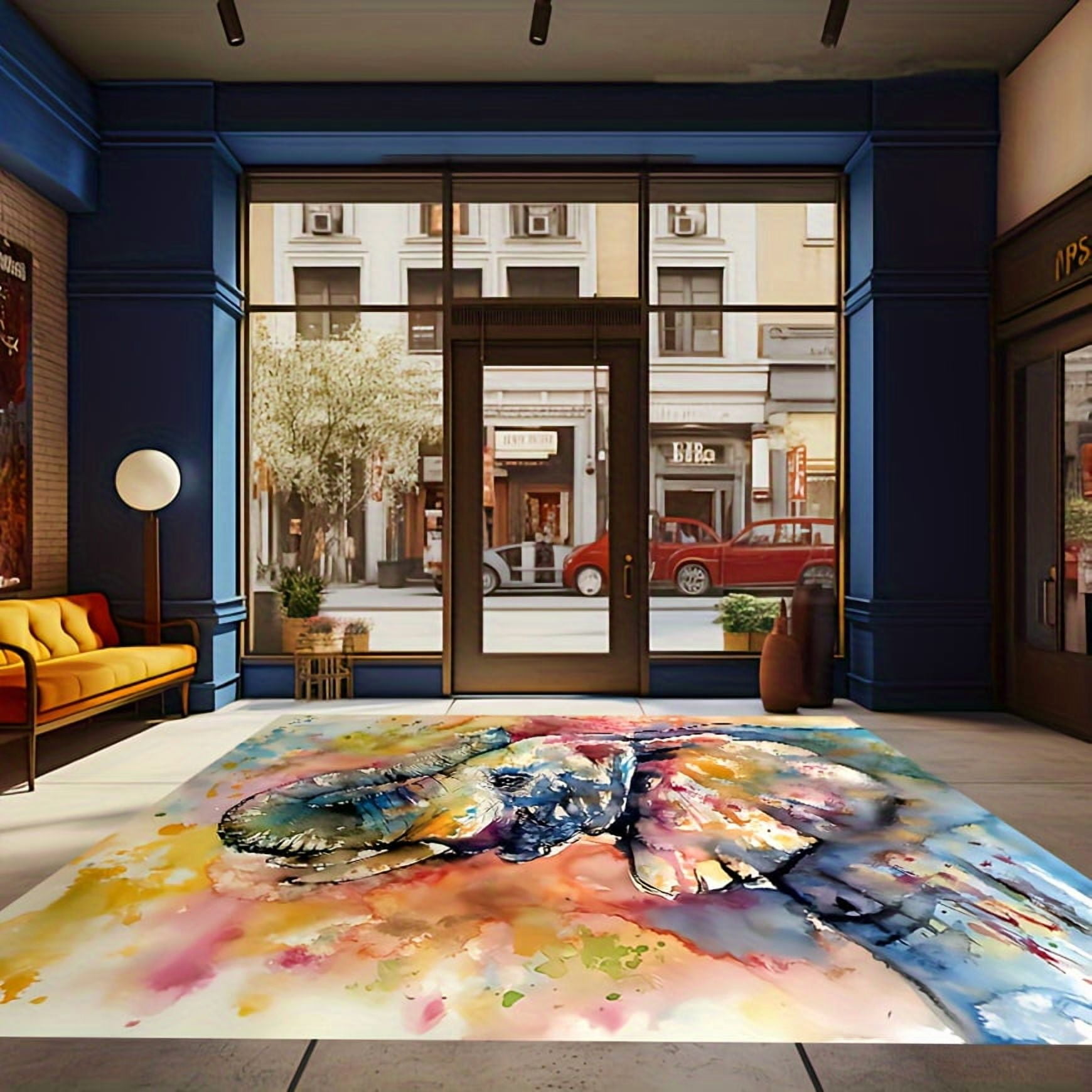 Elephants Non-slip Resistant Rug Animal Pattern Carpet for Living Room ...