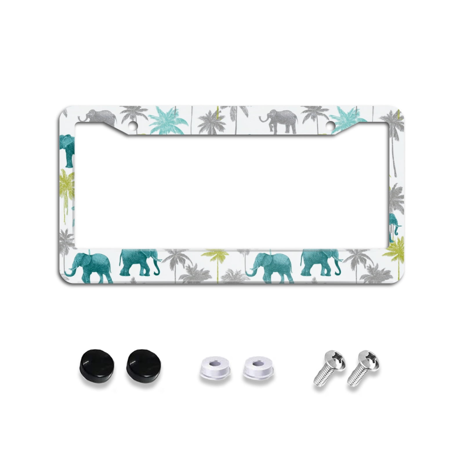 Elephants and Palm Tree License Plate Frames Universal Aluminum Tag ...