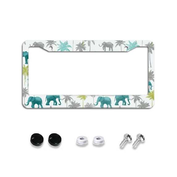 Elephants and Palm Tree License Plate Frames Universal Aluminum Tag ...